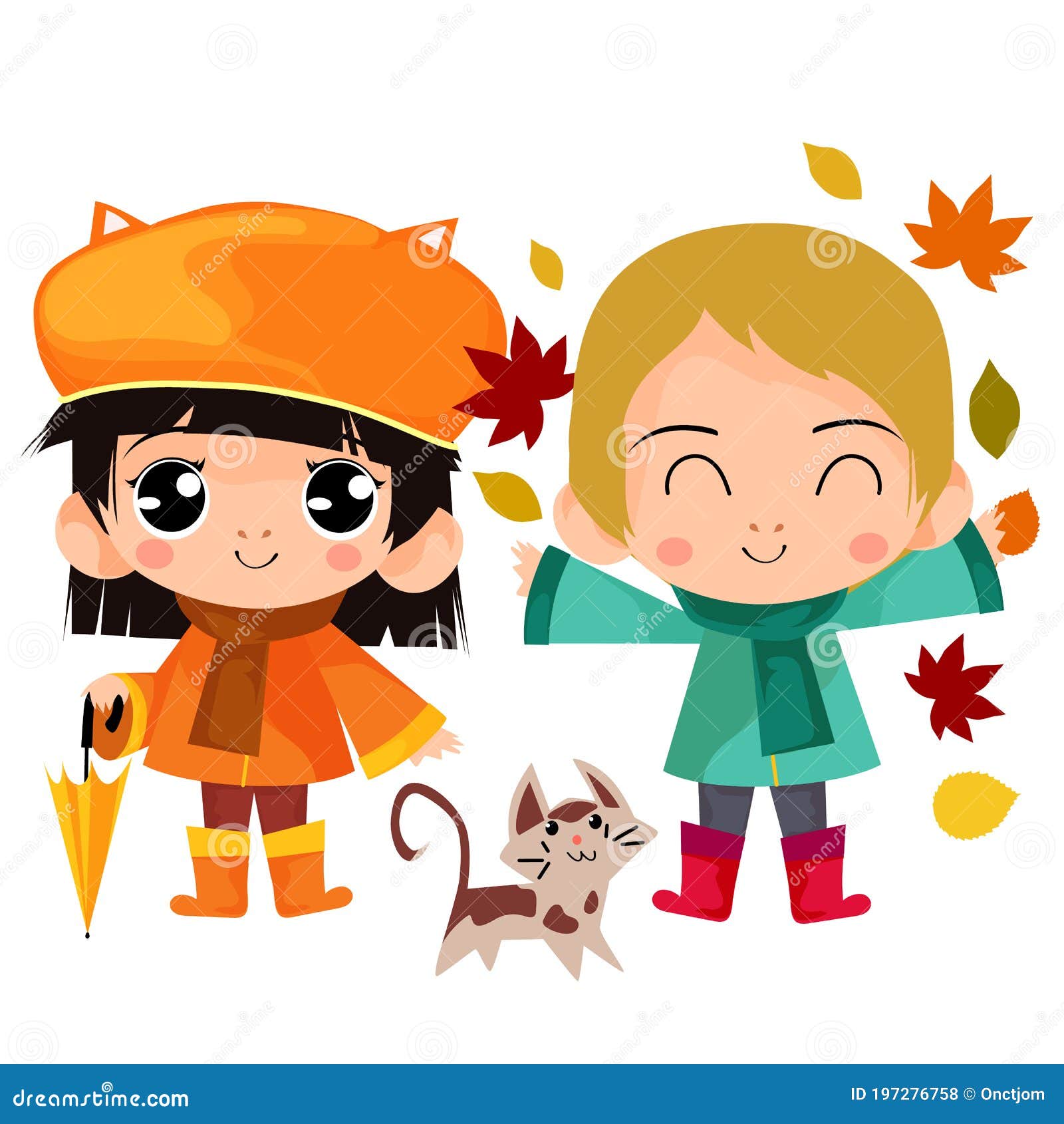Autumn kids cartoon stock vector. Illustration of kids - 197276758