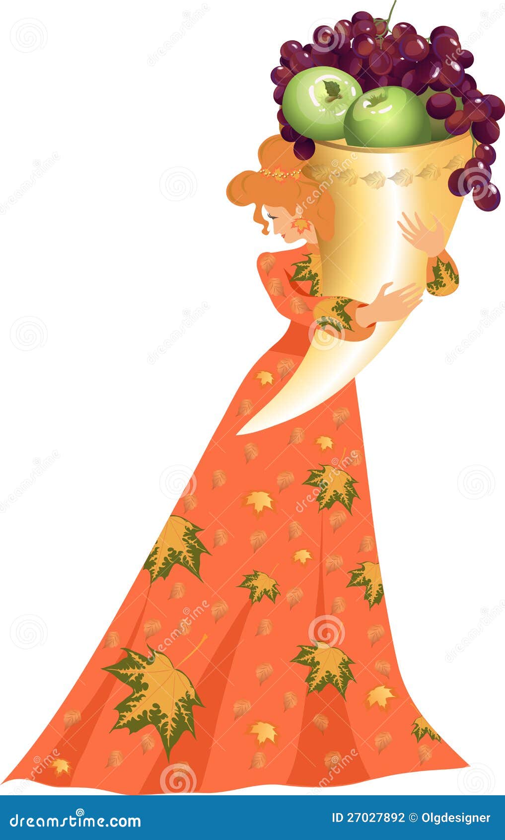 Autumn lady and cornucopia stock vector. Illustration of card - 27027892
