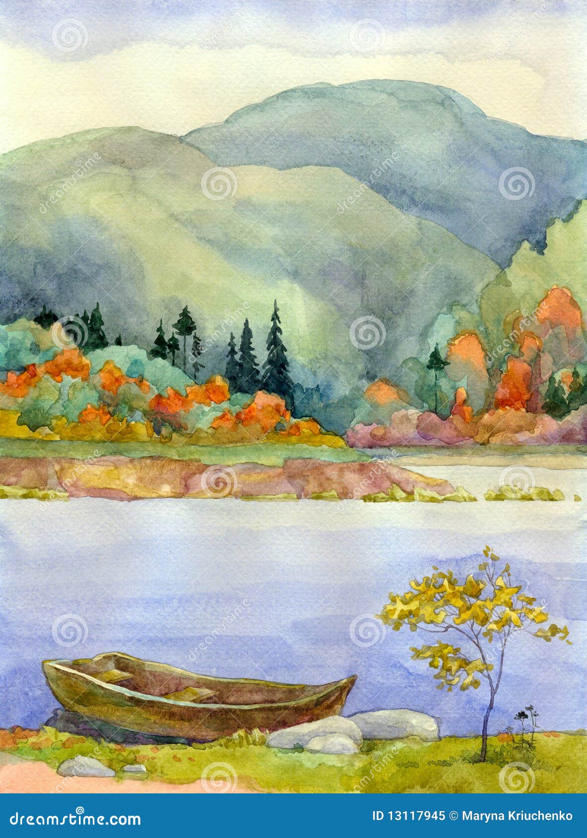Autumn Lake stock illustration. Illustration of bush - 13117945