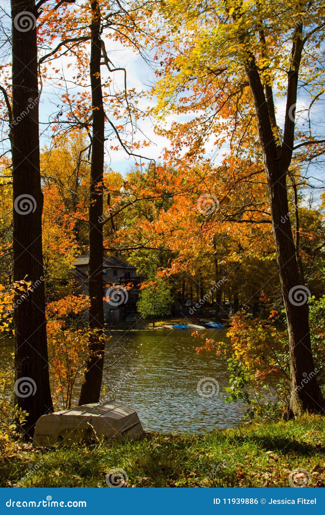 Autumn Lake Landscape stock photo. Image of leaves, boat - 11939886