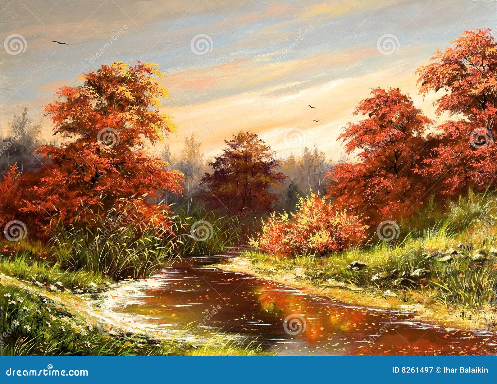 Autumn Landscape With The Sun Breaking Through A Line Of Trees Along A ...