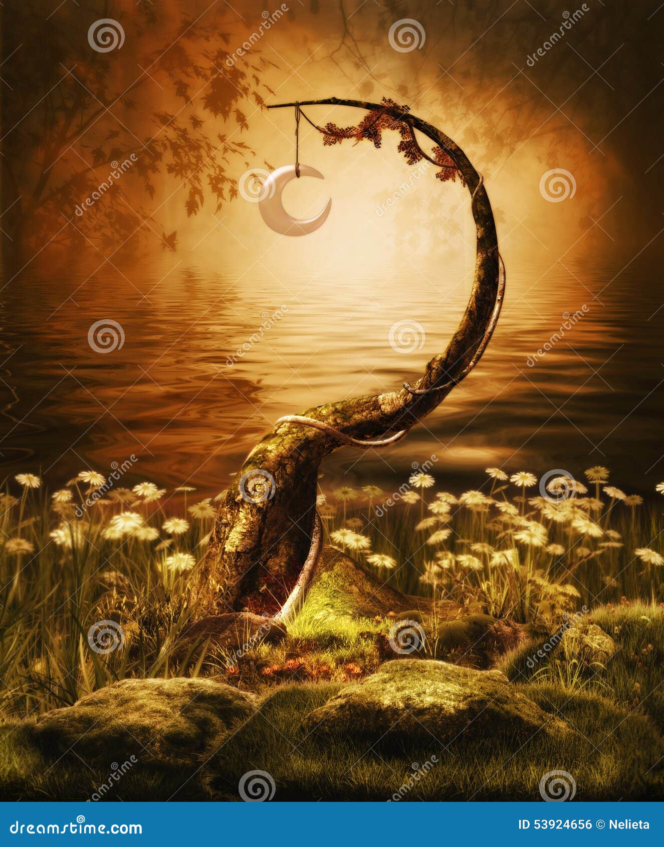 Sickle Moon And Star On Purple Night Sky Background Stock Illustration ...