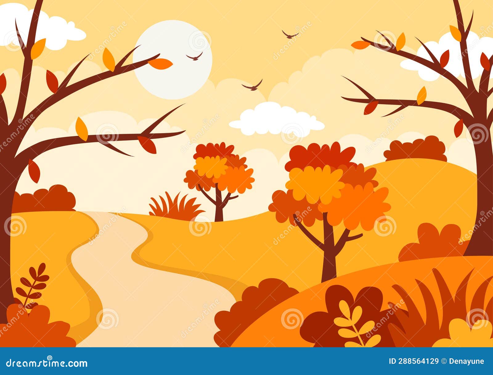 Autumn Landscape Background Vector Illustration with Mountains, Fields ...
