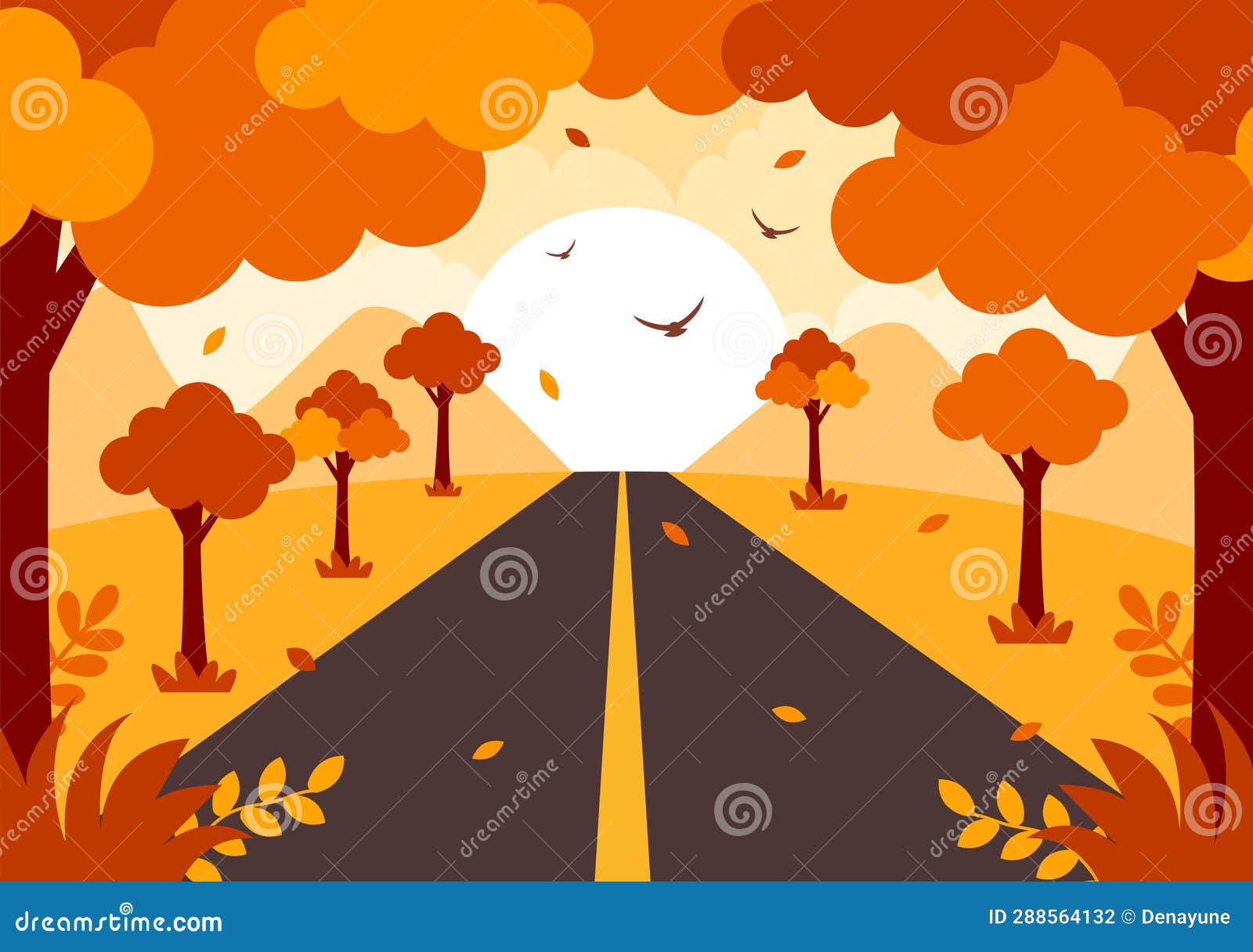 Autumn Landscape Background Vector Illustration with Mountains, Fields ...
