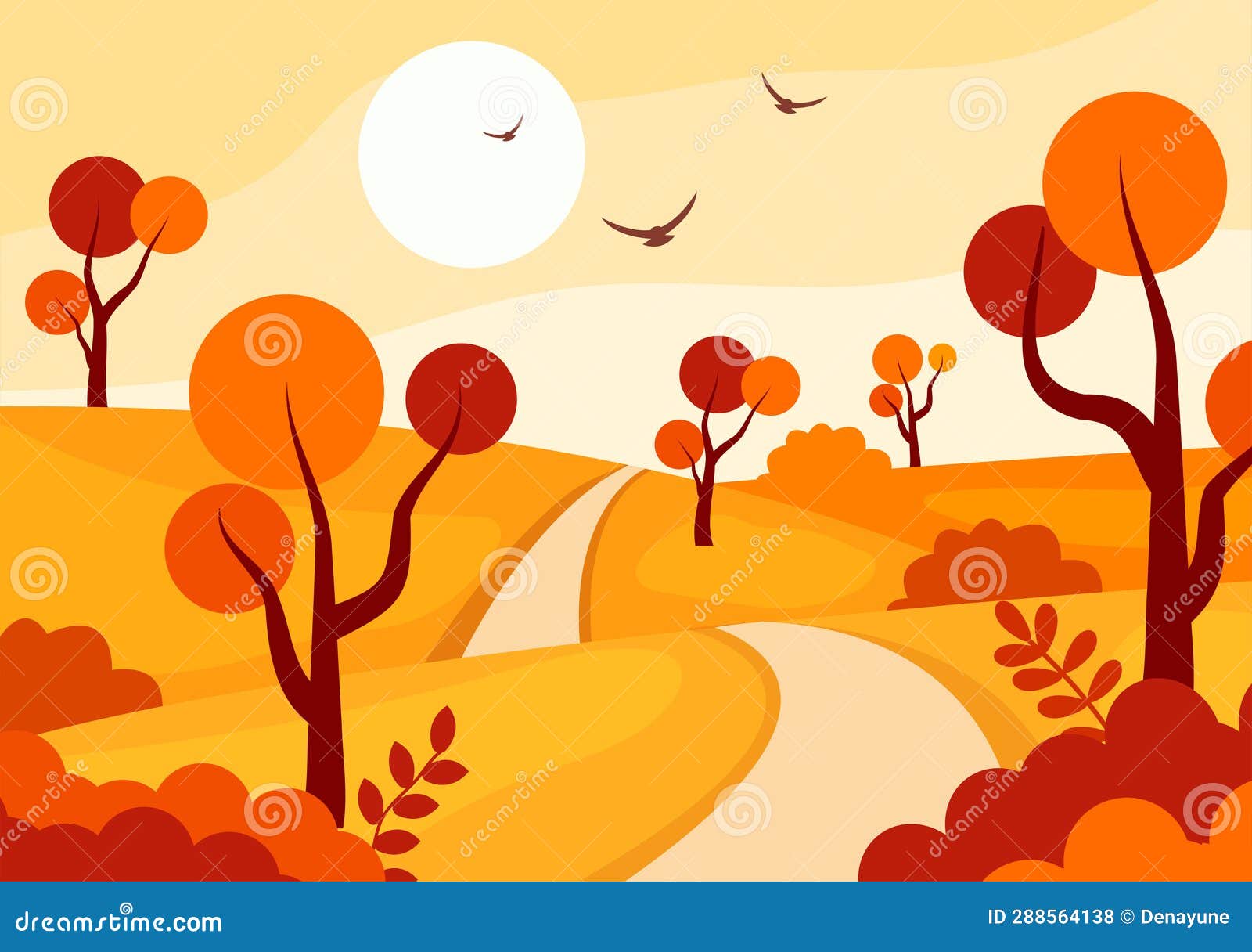 Autumn Landscape Background Vector Illustration with Mountains, Fields ...