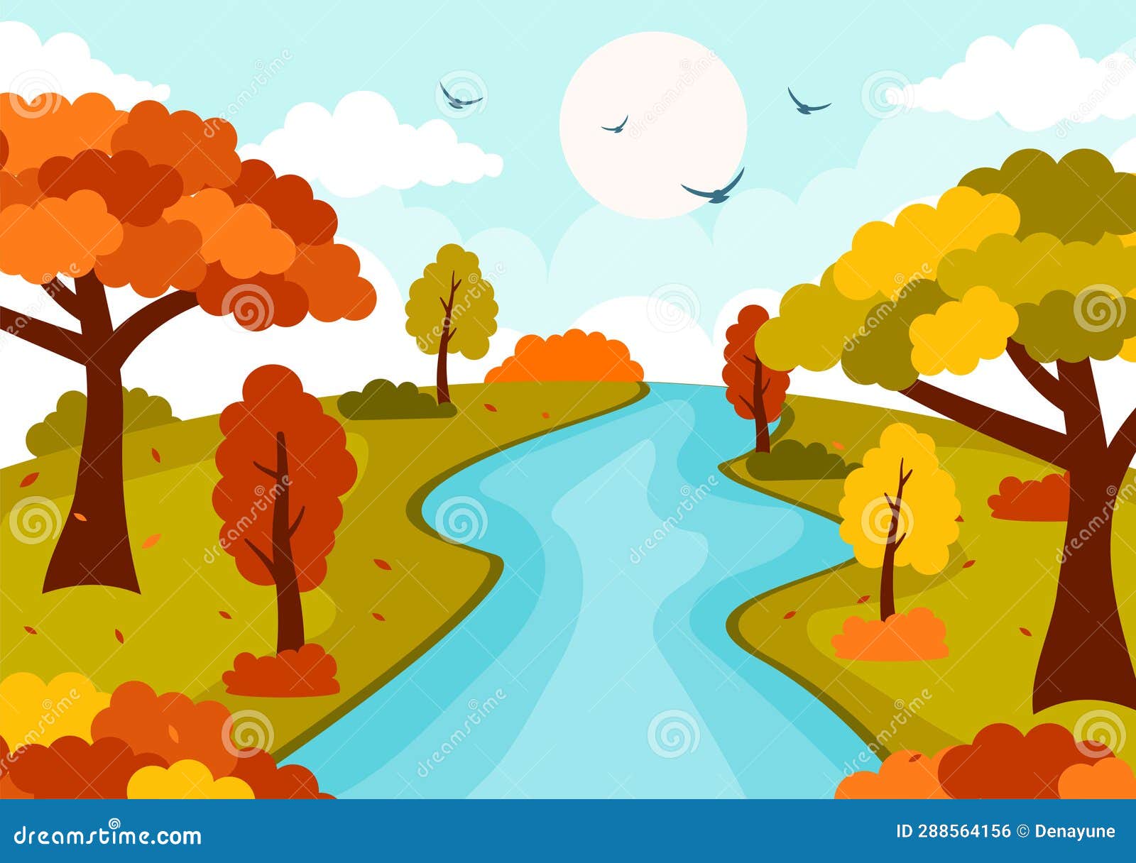 Autumn Landscape Background Vector Illustration with Mountains, Fields ...