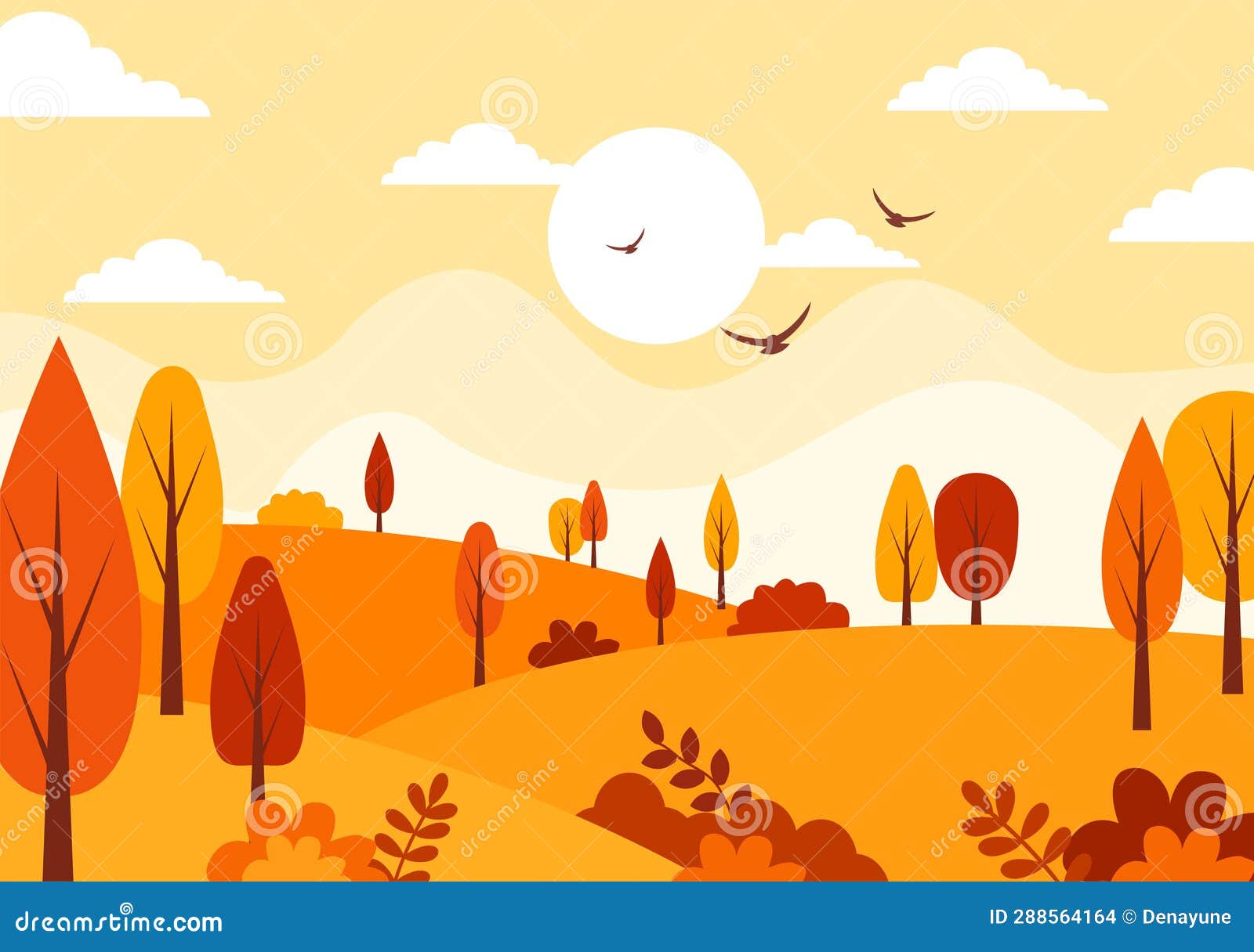 Autumn Landscape Background Vector Illustration with Mountains, Fields ...