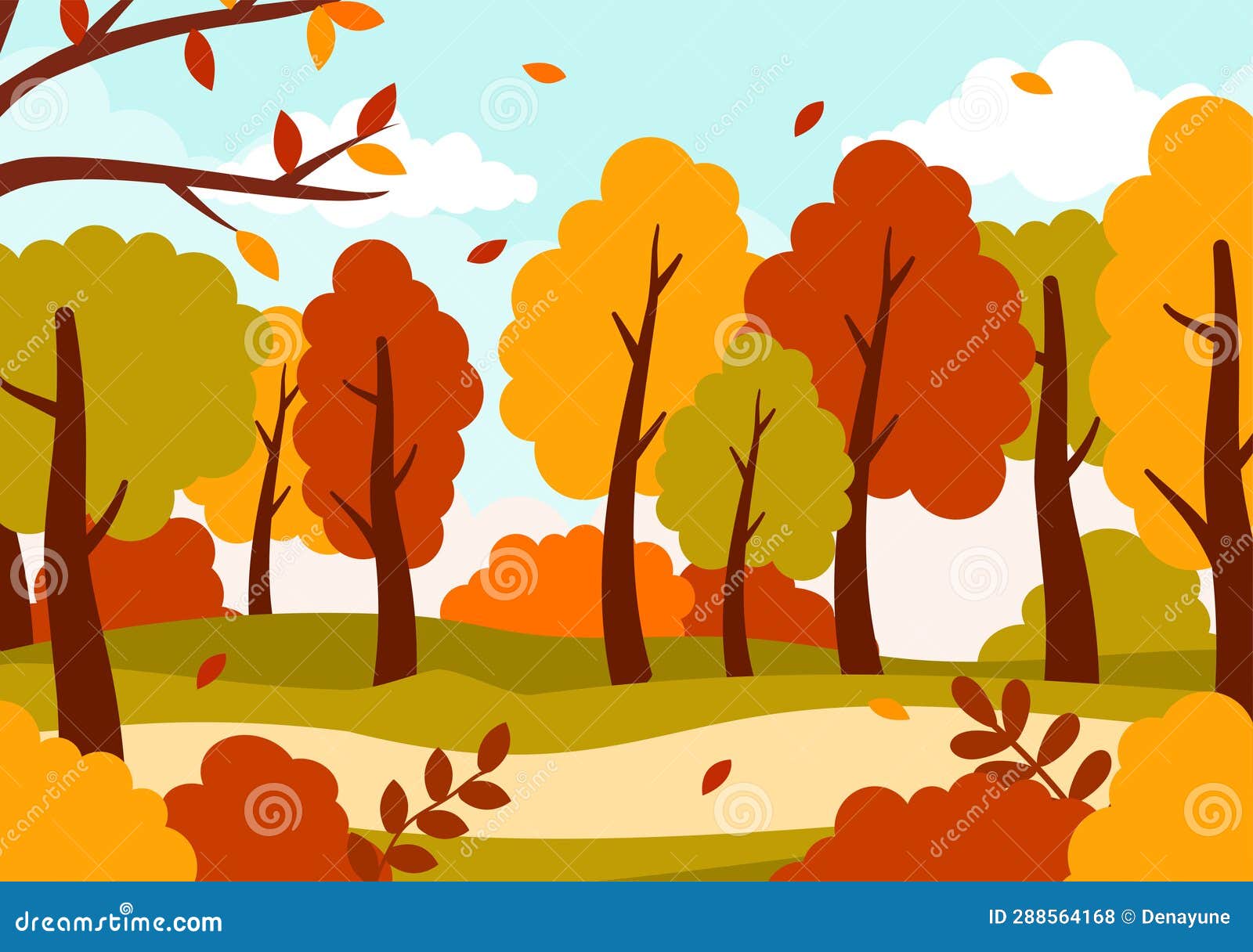 Autumn Landscape Background Vector Illustration with Mountains, Fields ...