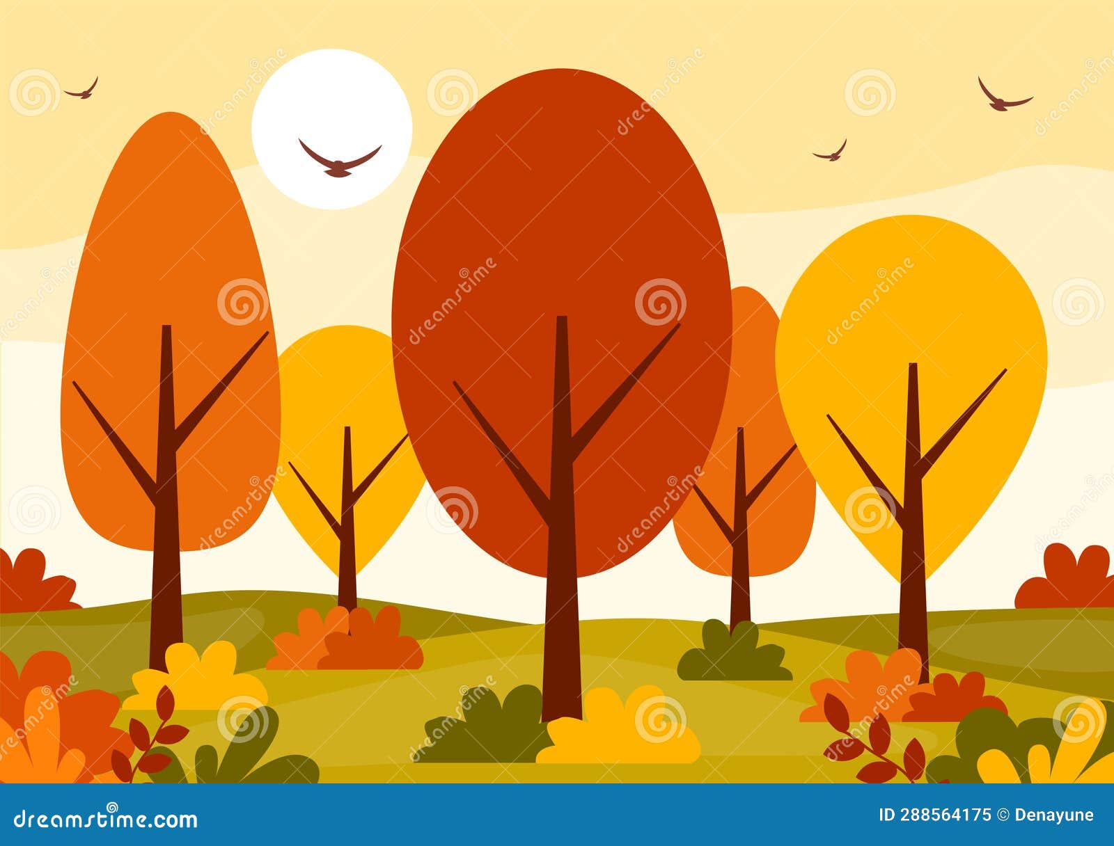 Autumn Landscape Background Vector Illustration with Mountains, Fields ...