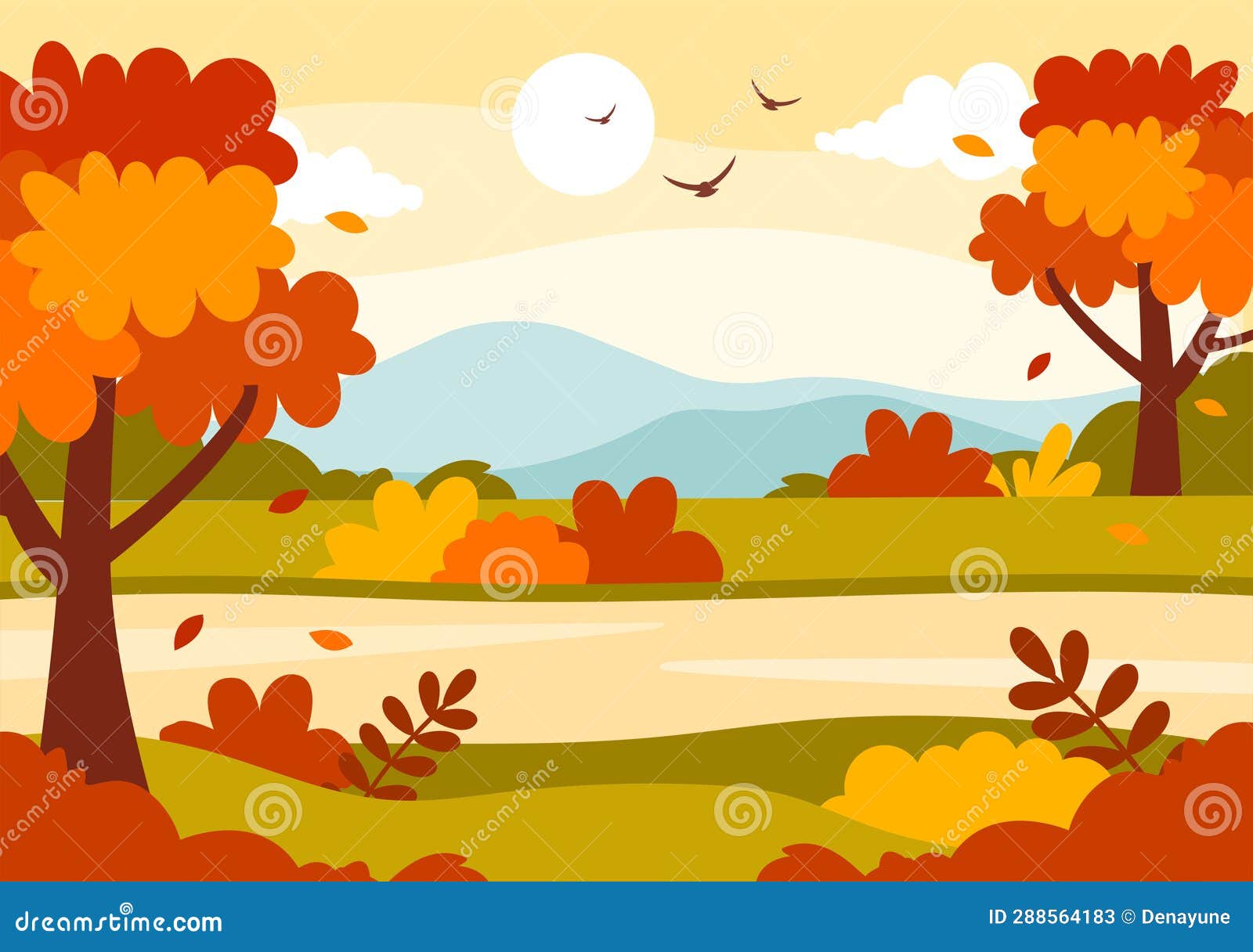 Autumn Landscape Background Vector Illustration with Mountains, Fields ...