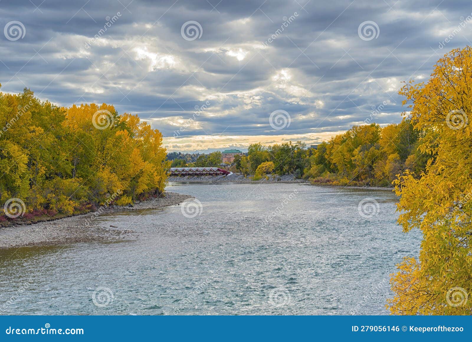Autumn Landscape of the Bow River in Downtown Calgary with the Peace ...