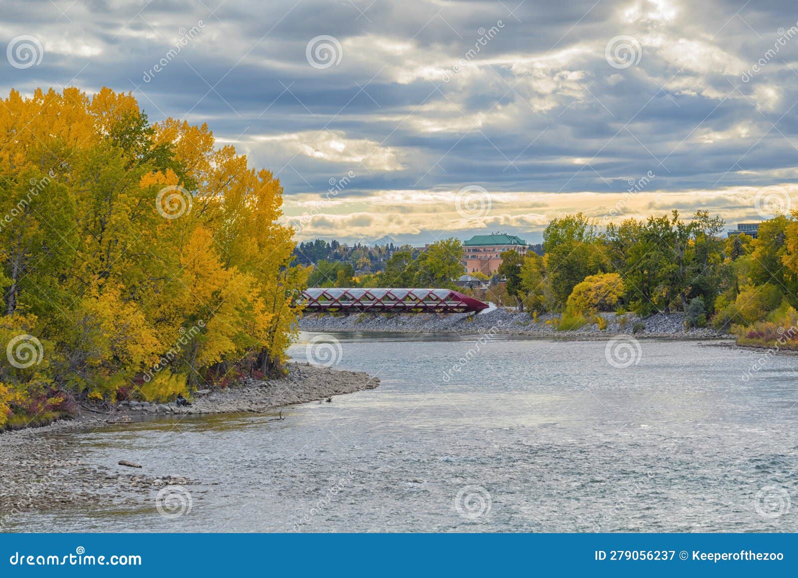 Autumn Landscape of the Bow River in Downtown Calgary with the Peace ...