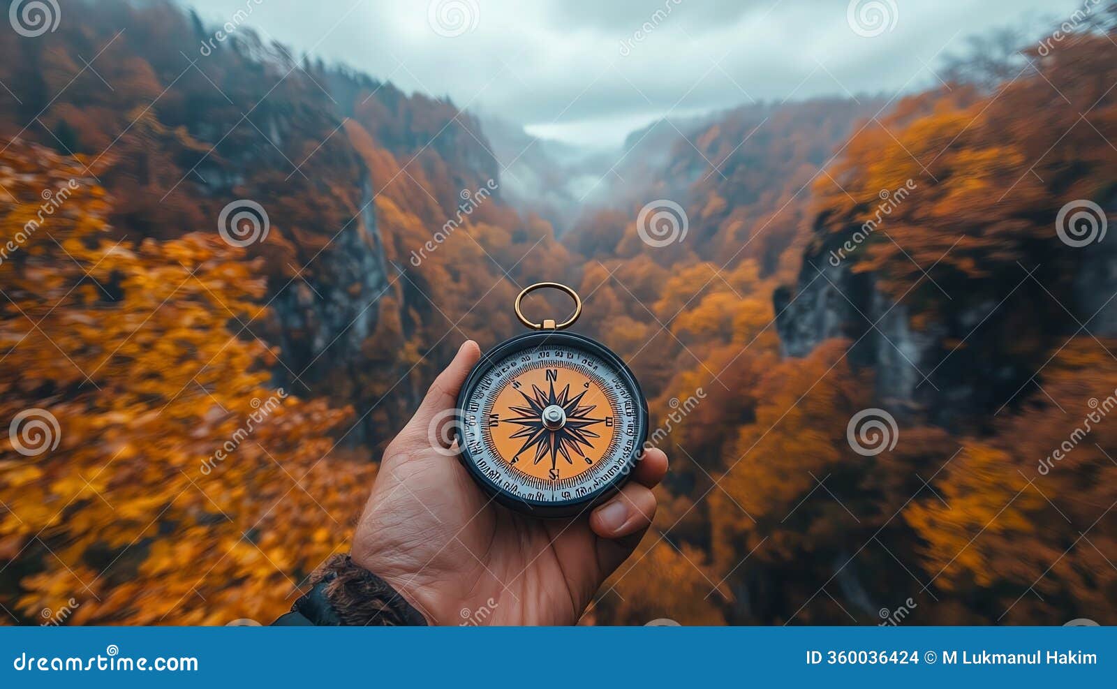 Autumn Landscape Illustration: Compass in Hand Stock Photo - Image of ...