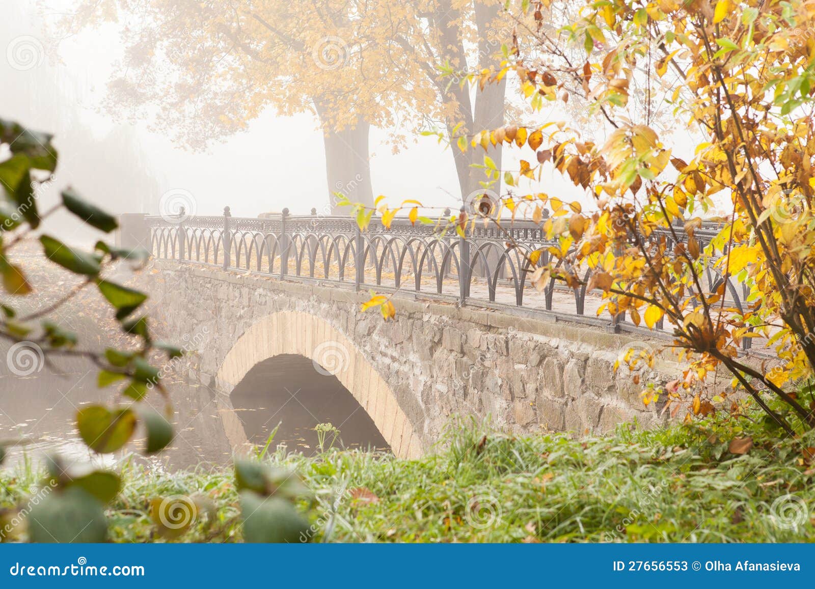 Autumn Landscape with an Old Stone Bridge Stock Image - Image of bright ...