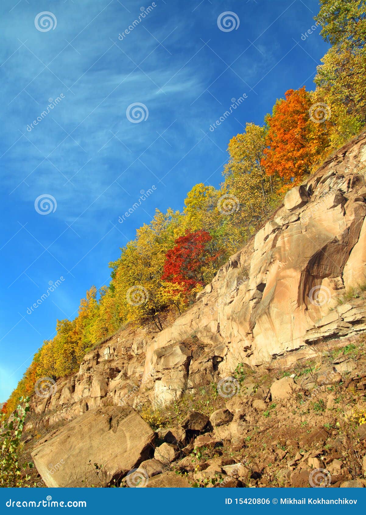 Autumn landscape with rock stock photo. Image of rock - 15420806