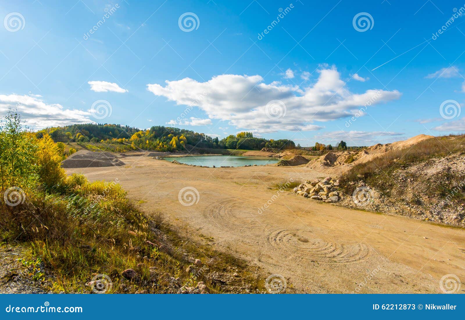 Autumn Landscape. Sand Pit. Lake and Yellow Trees. Stock Image - Image ...