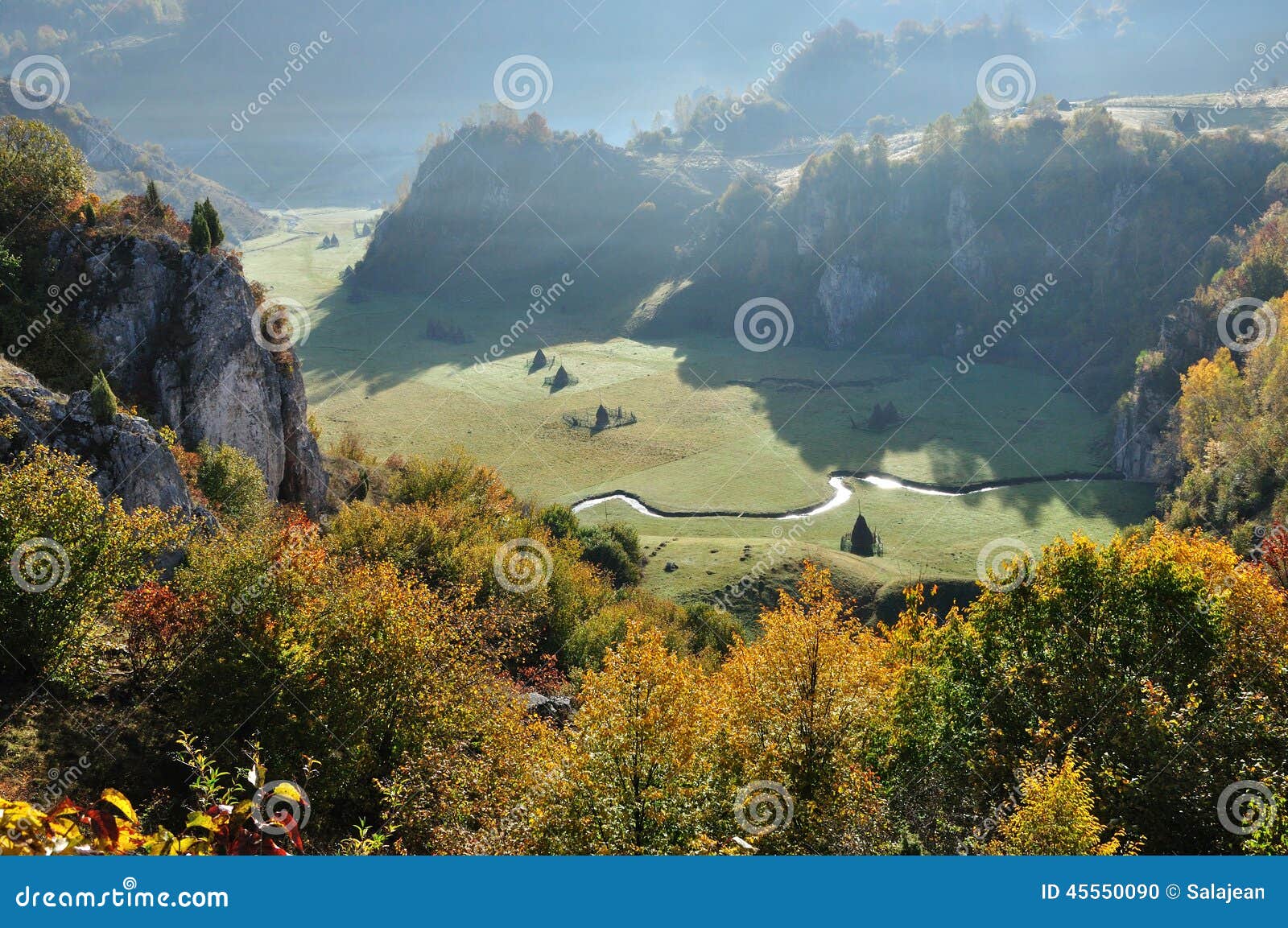 Autumn Landscape with a Small Meandering Water Stream Stock Photo ...