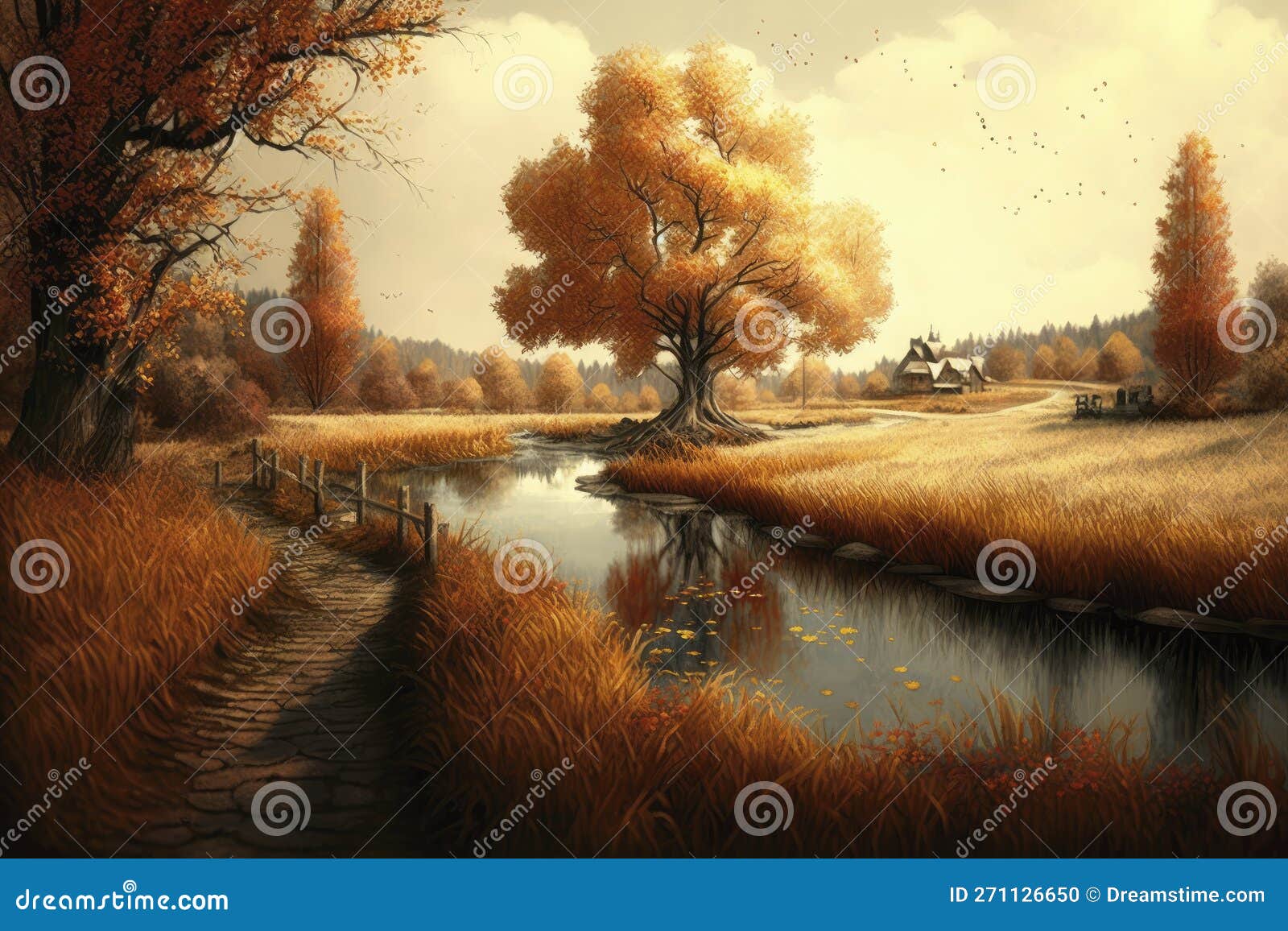 Autumn Landscape with Standard Scale Stock Illustration - Illustration ...