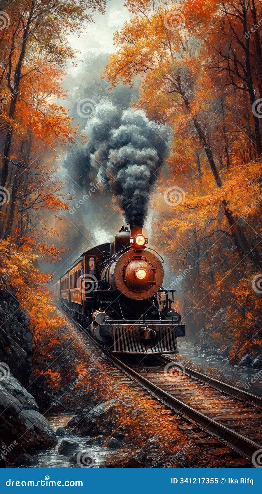 Autumn Landscape with Train Illustration Stock Illustration ...