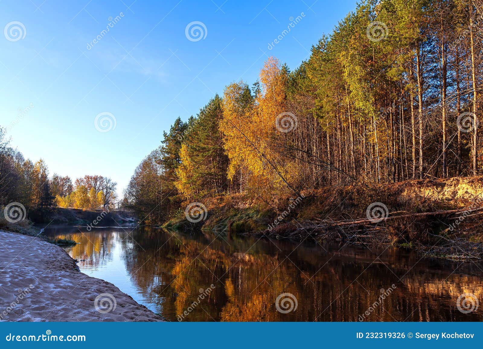 Autumn Landscape with Trees and River. Stock Photo - Image of water ...