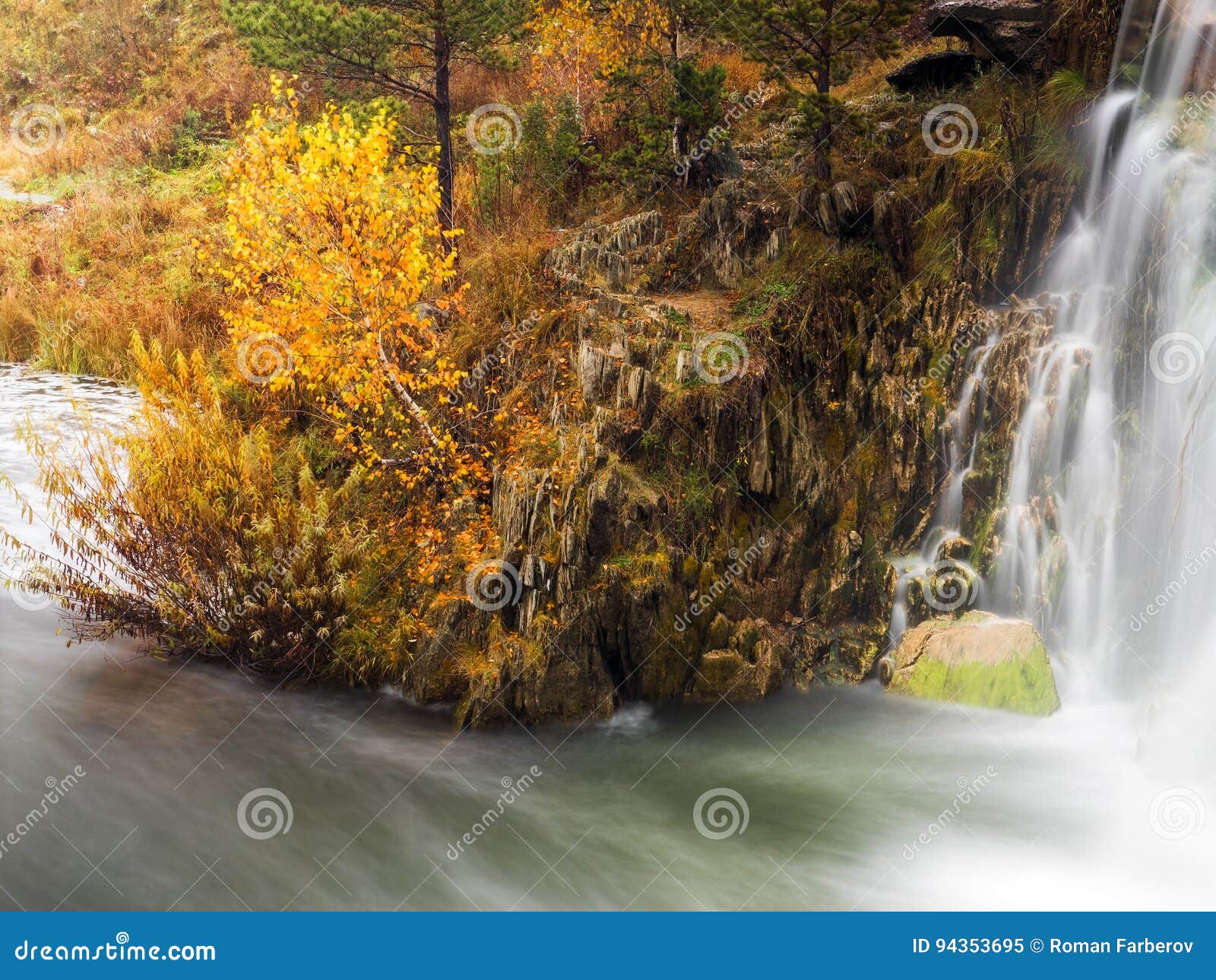 Autumn Landscape with the Waterfall Stock Image - Image of fall ...