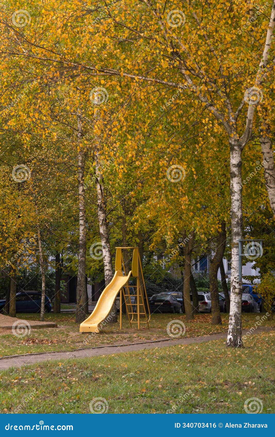 Autumn Landscape. a Yellow Slide and a Tree with Yellow Foliage Stock ...