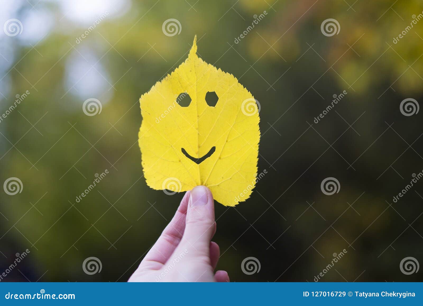 Autumn Leaf Emoji, Smiley in a Hand Stock Image - Image of postcard ...
