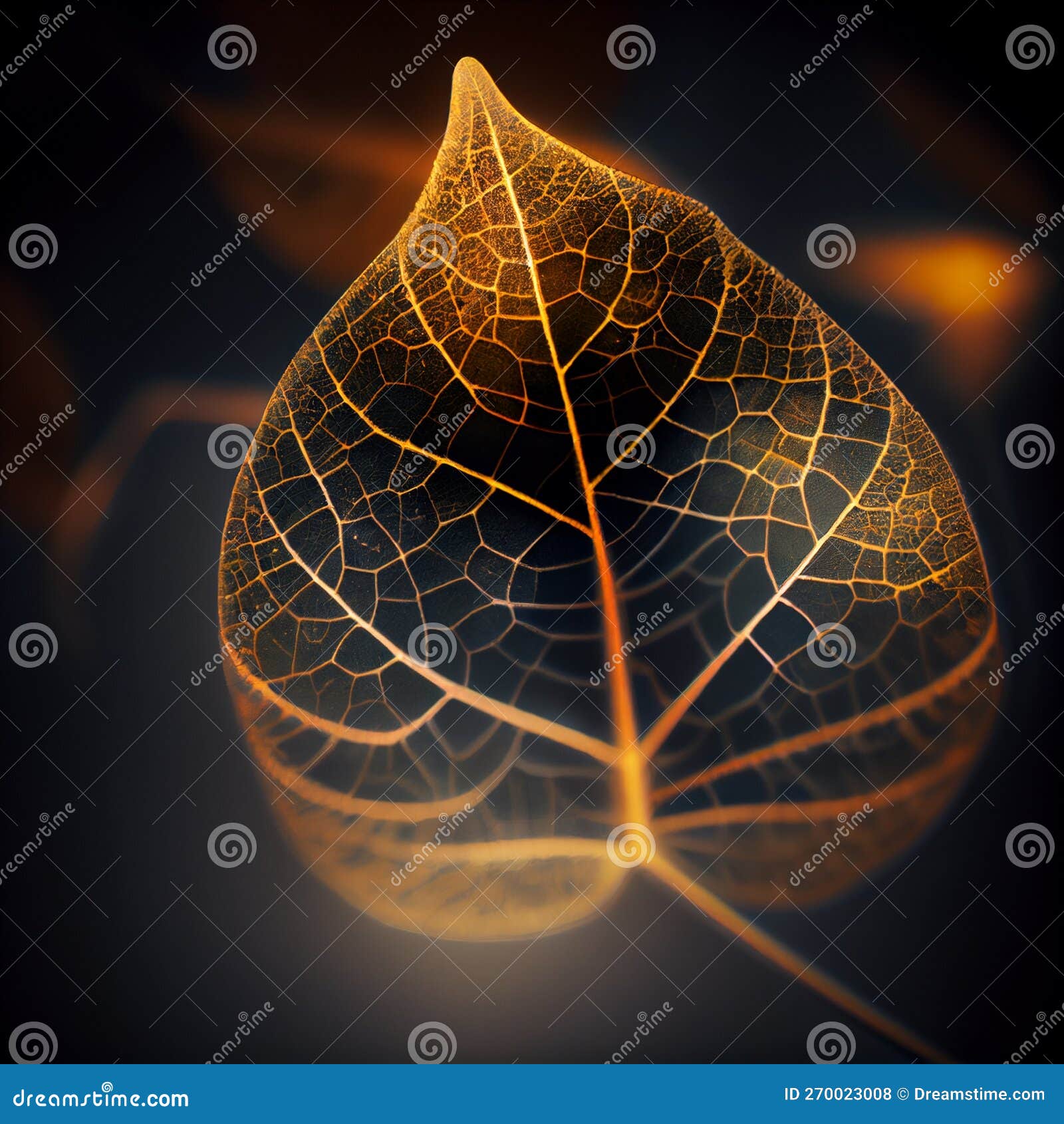 Autumn Leaf with Glowing Veins on Dark Background. Stock Illustration ...
