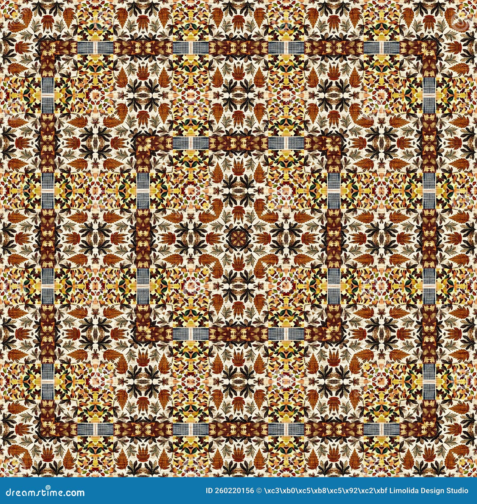 Autumn Leaf Quilt Style Vintage Seamless Pattern. Homely Cottage Core ...