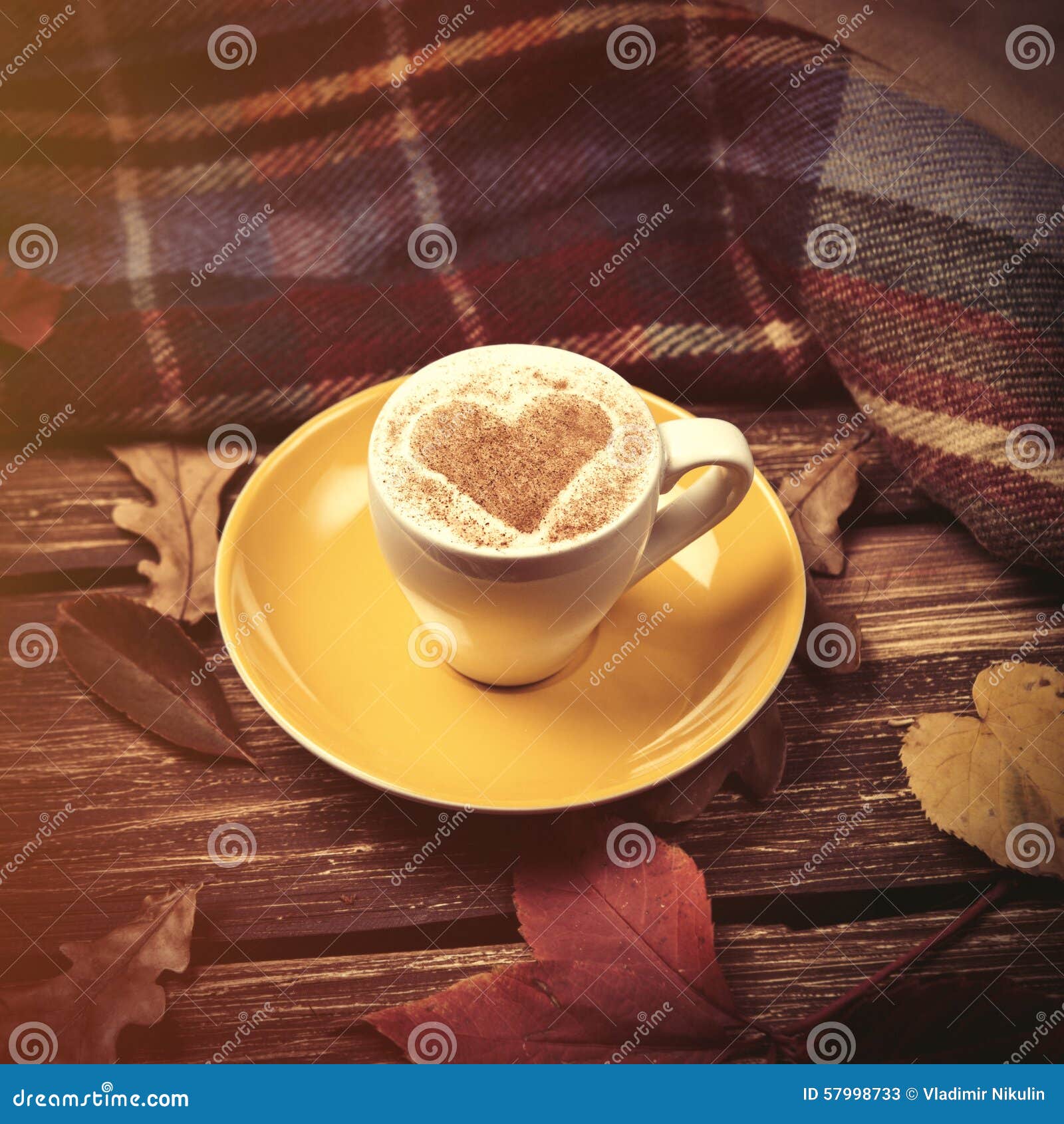 Autumn Leafs, Scarf and Coffee Cup on Table. Stock Image - Image of ...