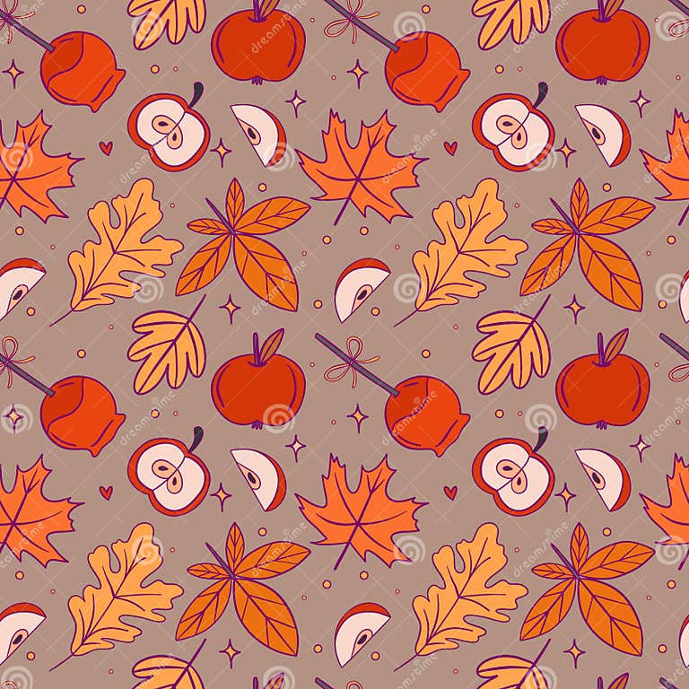 Autumn Leaves and Apples Fall Harvest Pattern Stock Illustration ...