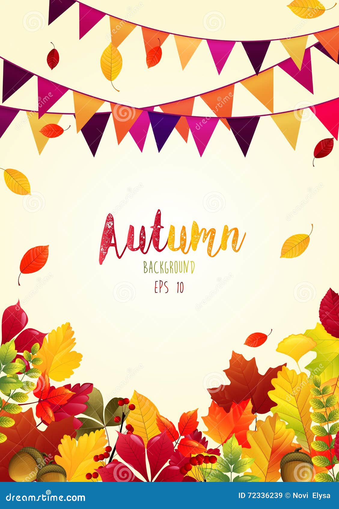 Autumn Leaves Background with Party Flags Stock Vector - Illustration ...