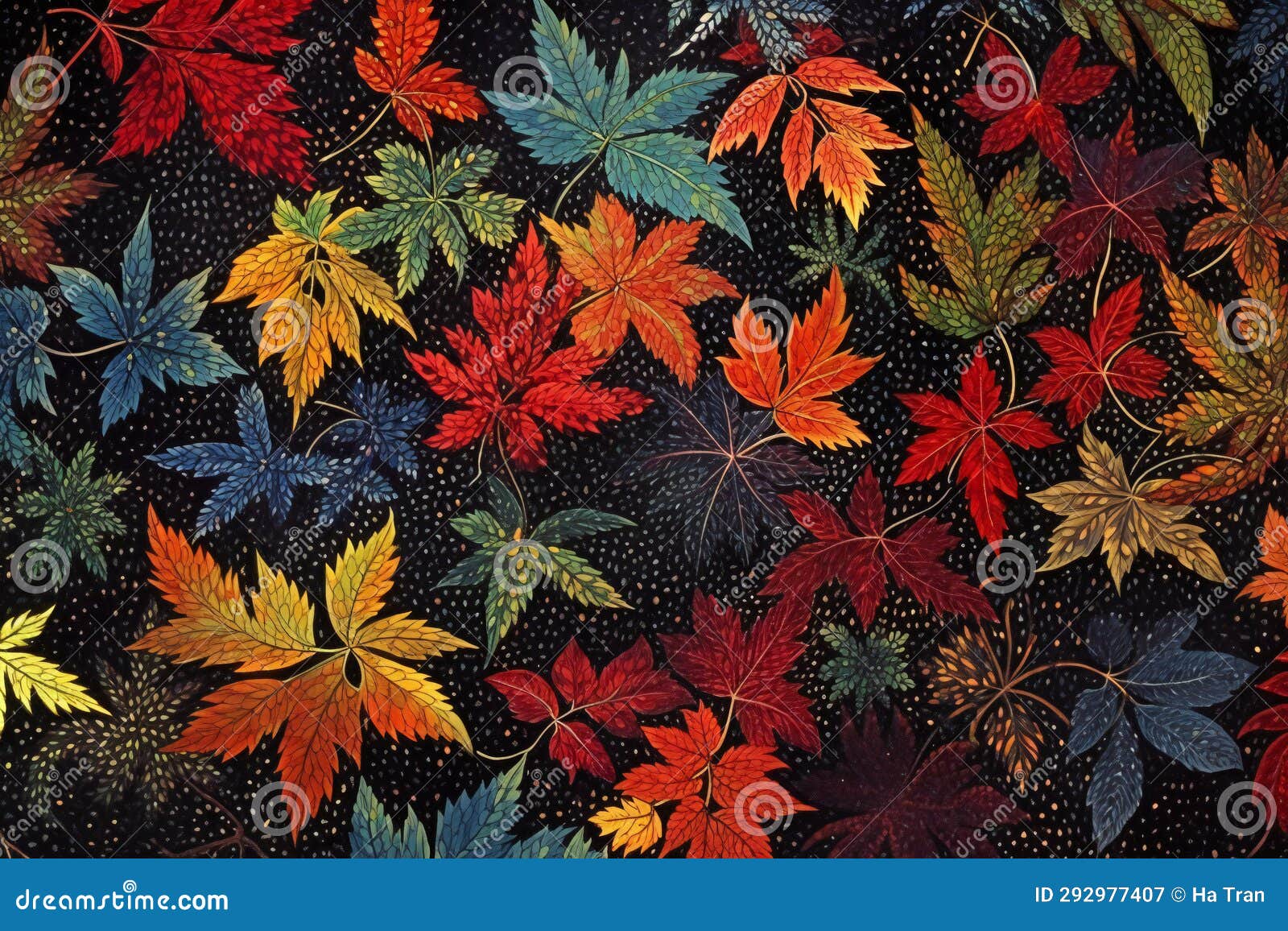 Autumn Leaves on Black Background, Seamless Pattern with Autumn Leaves ...