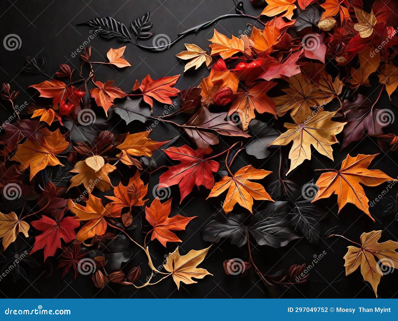Autumn Leaves on Black Background Stock Illustration - Illustration of ...
