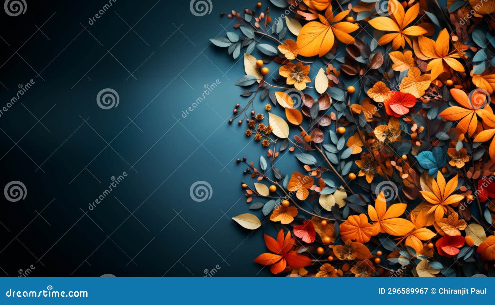 Autumn Leaves Blue Frame Background with Copy Space Stock Image - Image ...