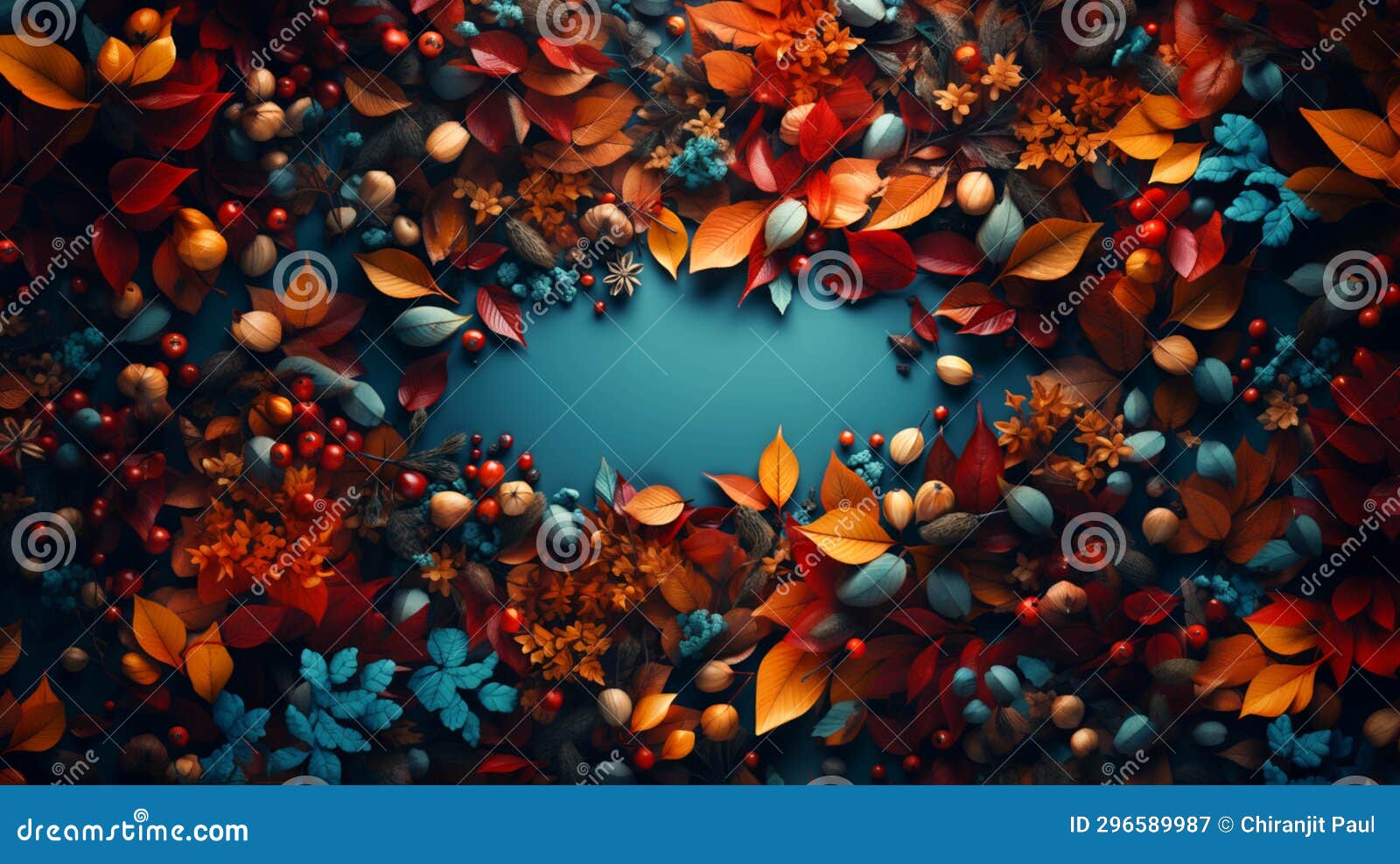 Autumn Leaves Blue Frame Background with Copy Space Stock Image - Image ...
