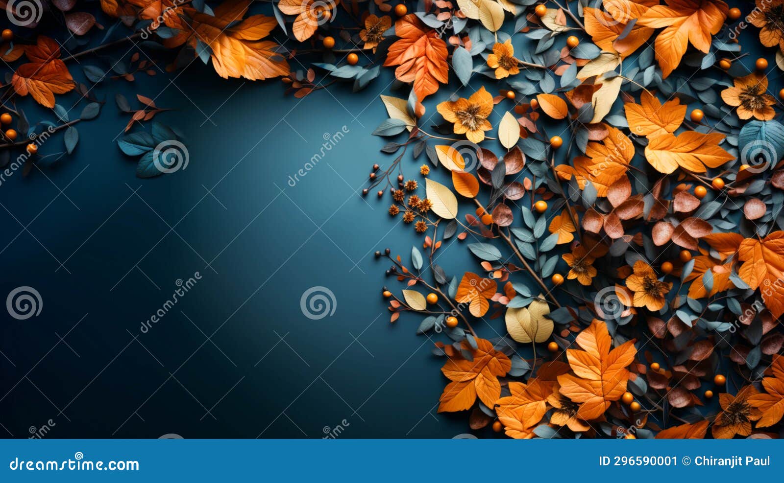 Autumn Leaves Blue Frame Background with Copy Space Stock Image - Image ...