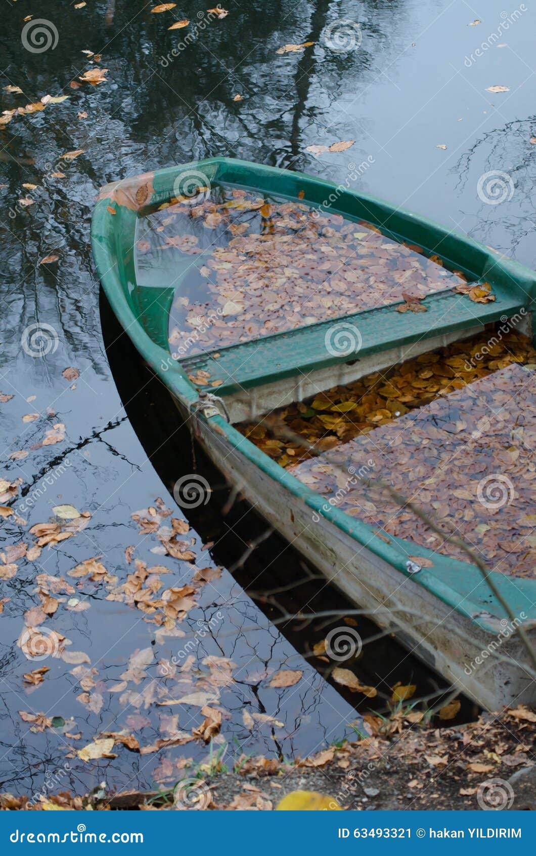 Autumn leaves and boat stock image. Image of abandoned - 63493321