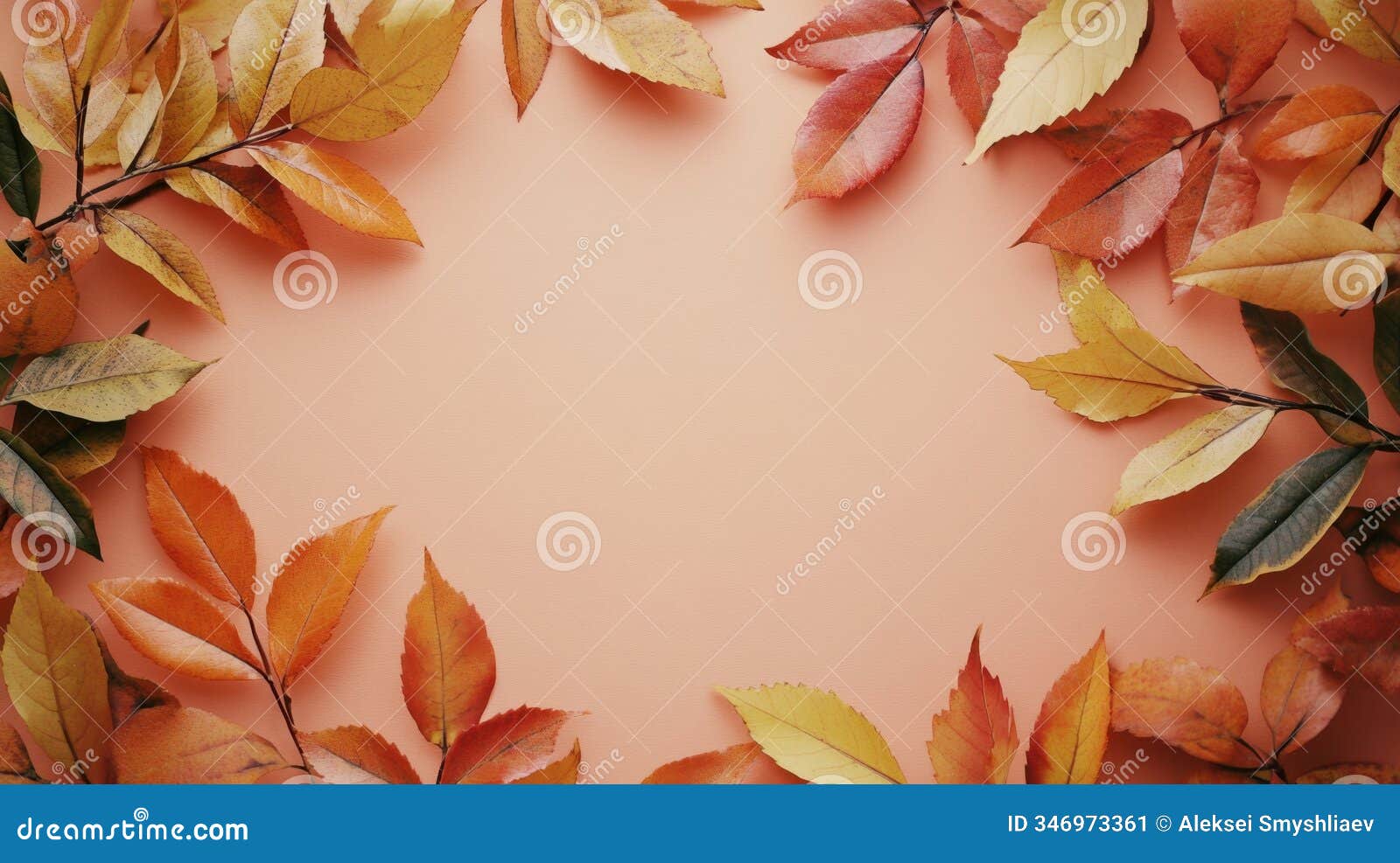Autumn Leaves Border on Peach Background for Elegant Fall Design Stock ...