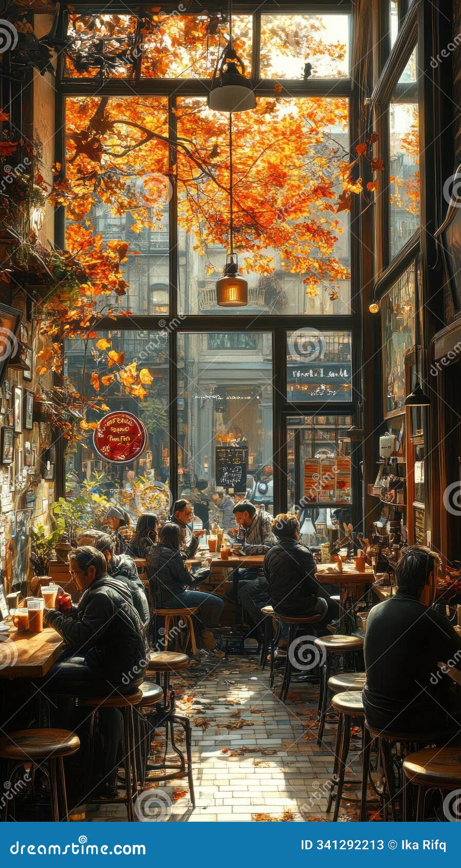 Autumn Leaves through Cafe Windows Illustration Stock Illustration ...