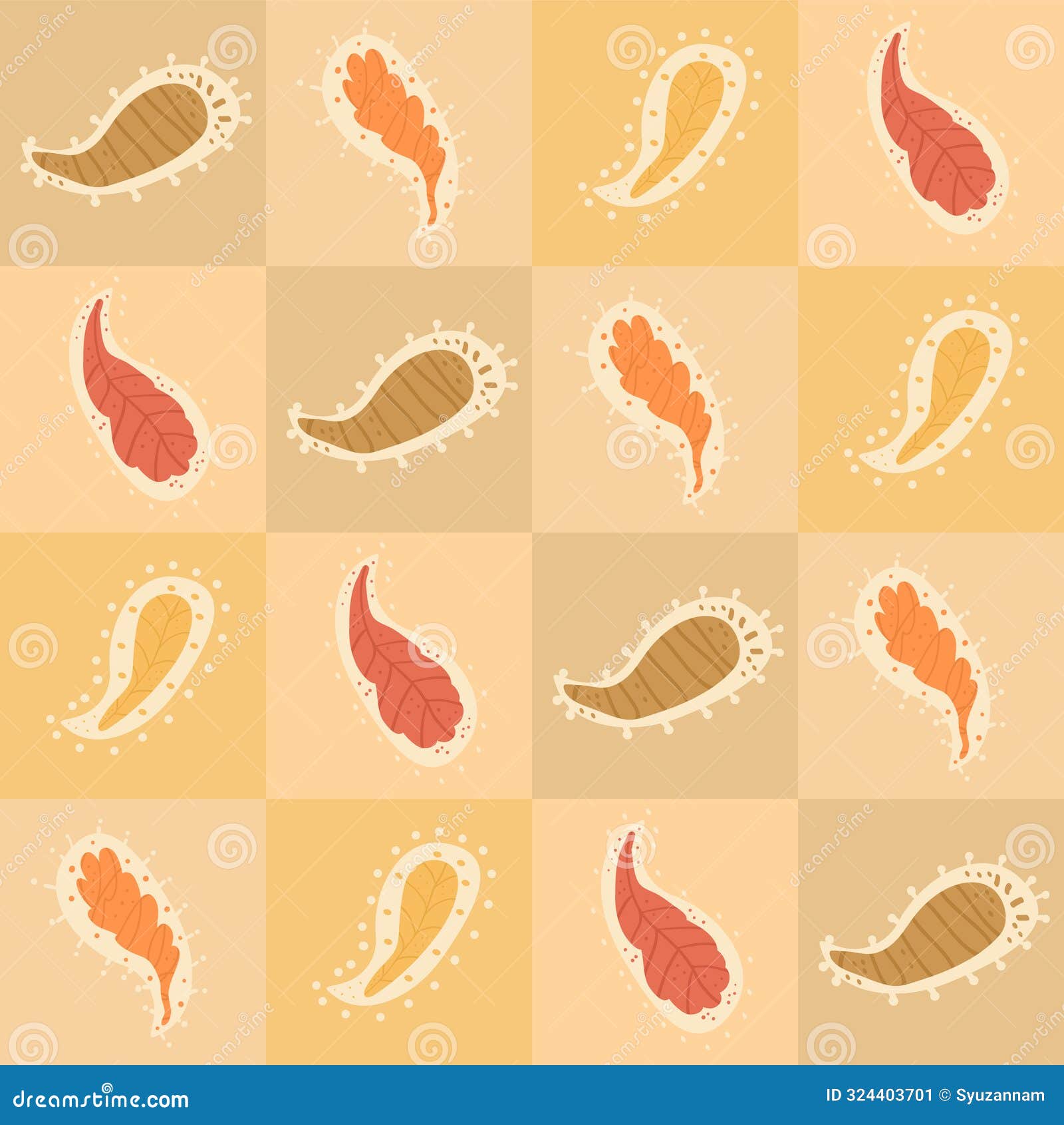 Autumn Leaves Checked Seamless Pattern. Fall Forest Paisley Shapes ...