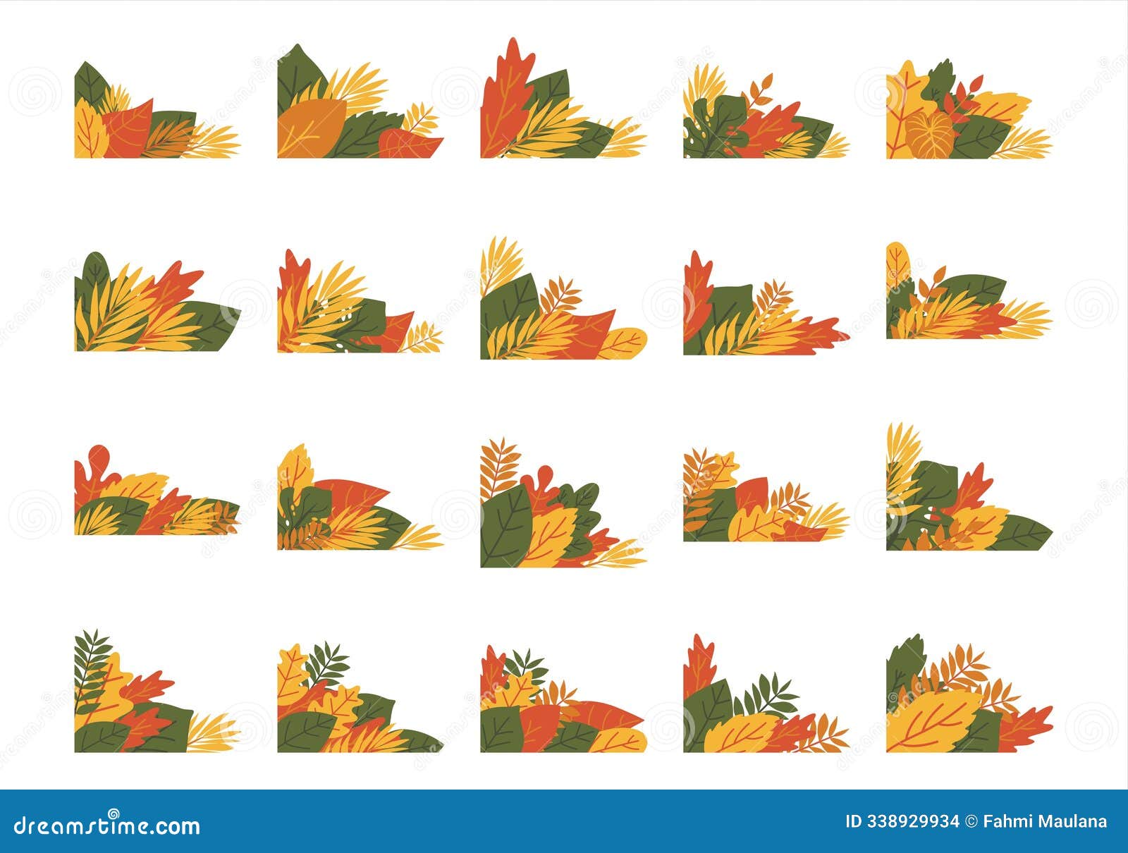 Autumn Leaves Corner Border Element Set Stock Vector - Illustration of ...
