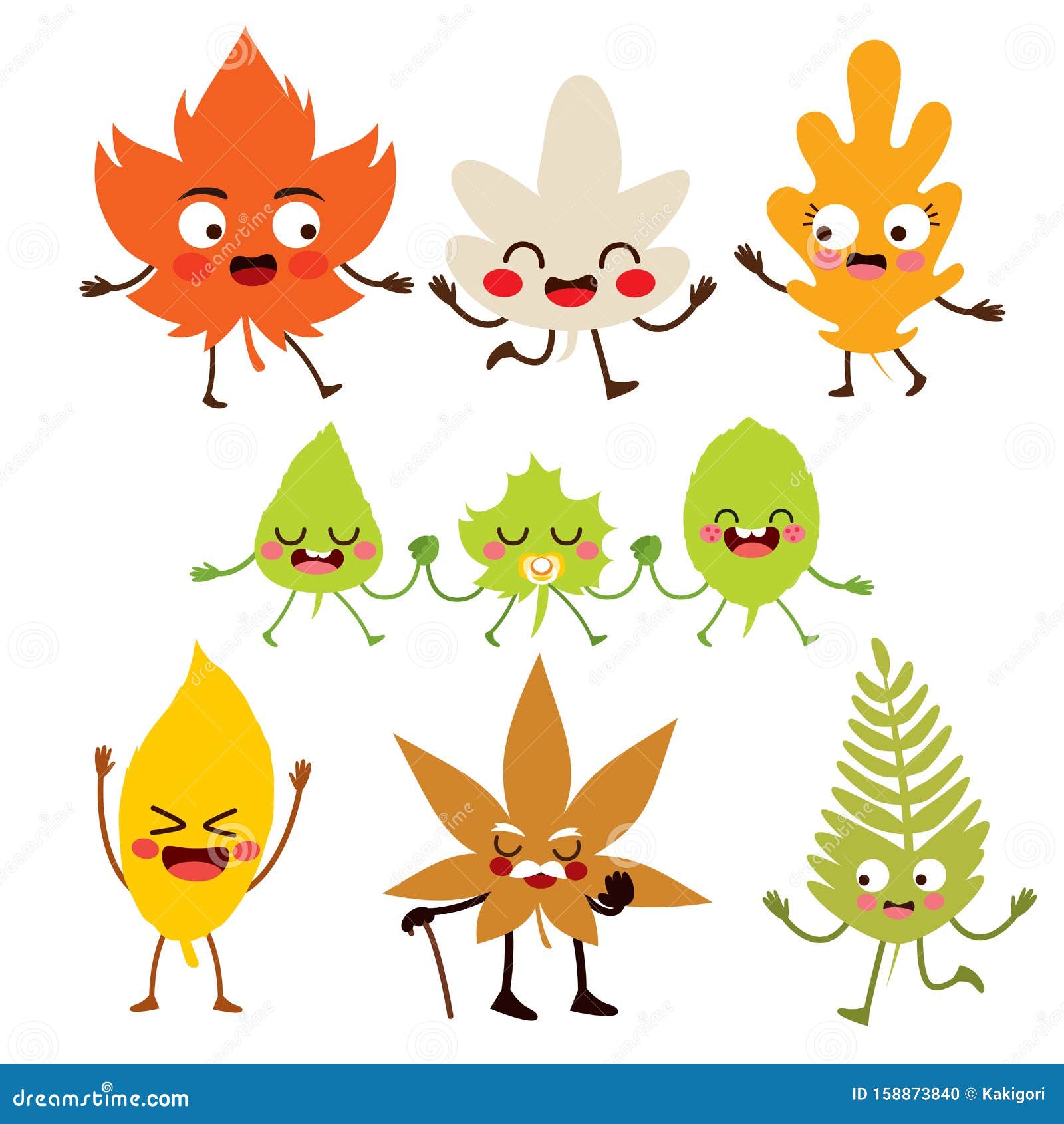 Autumn Leaves Cute Characters Stock Vector - Illustration of maple ...