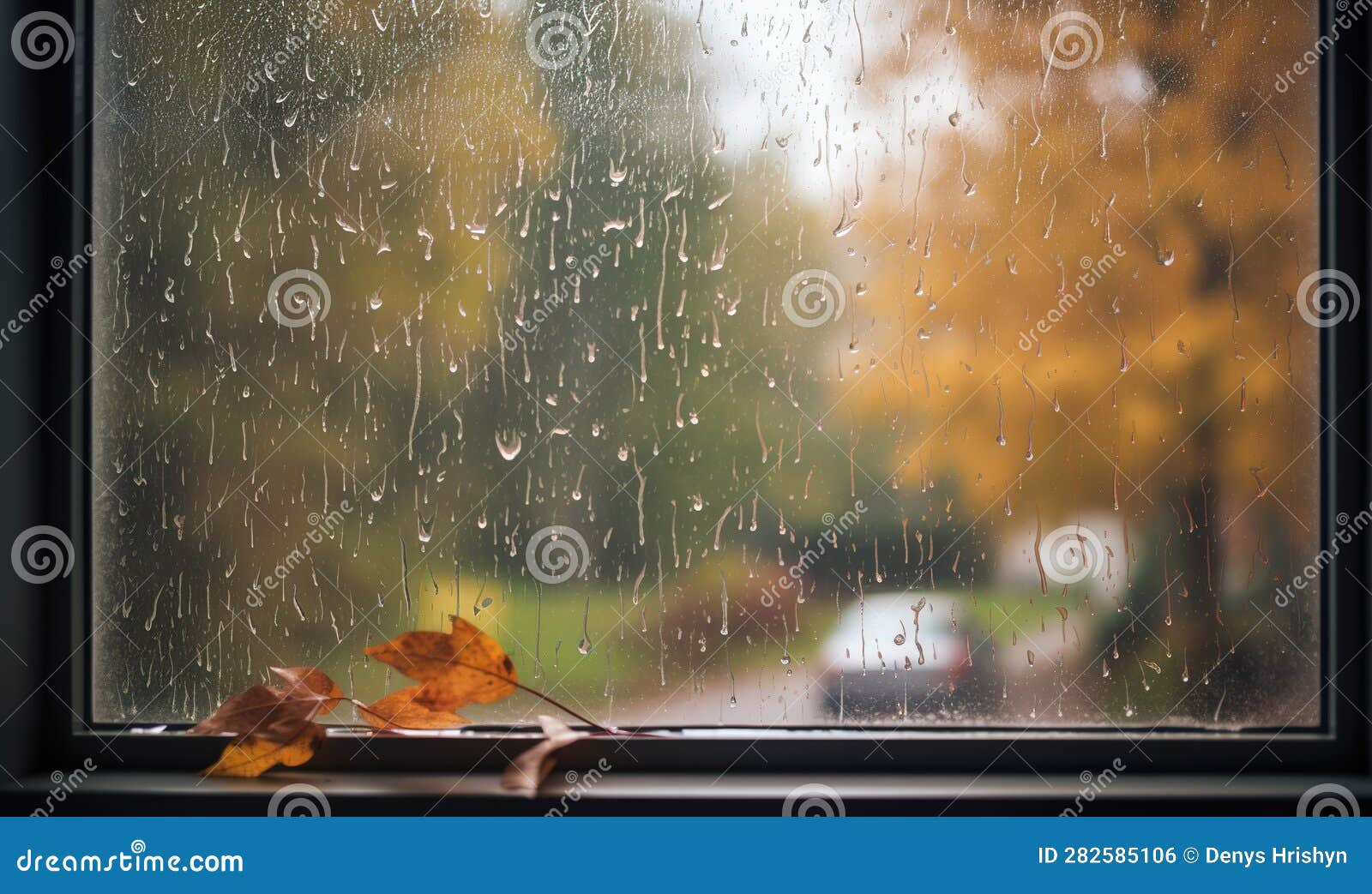 Autumn Leaves Dance in the Rain Outside the Window Stock Illustration ...