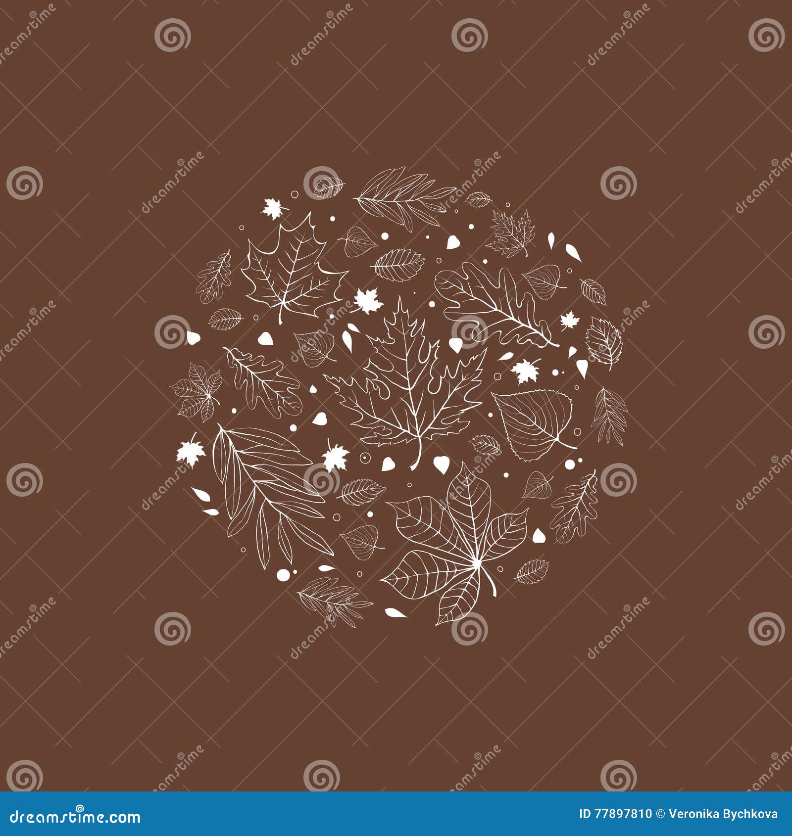 Autumn Leaves Design White Outline on Brown Stock Illustration ...