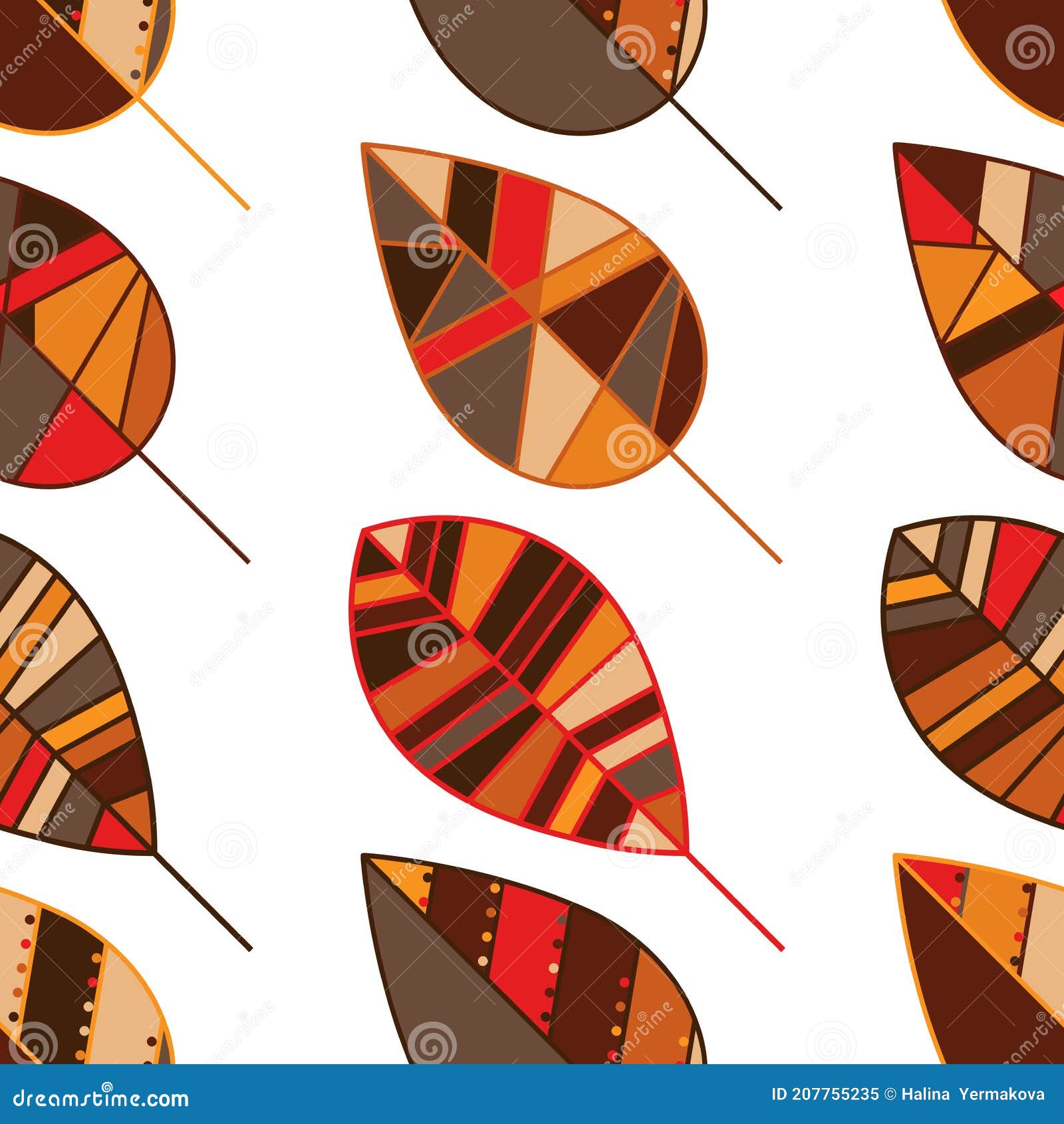 Autumn Leaves Divided into Segments. Seamless Patterns. Ethnic Style ...