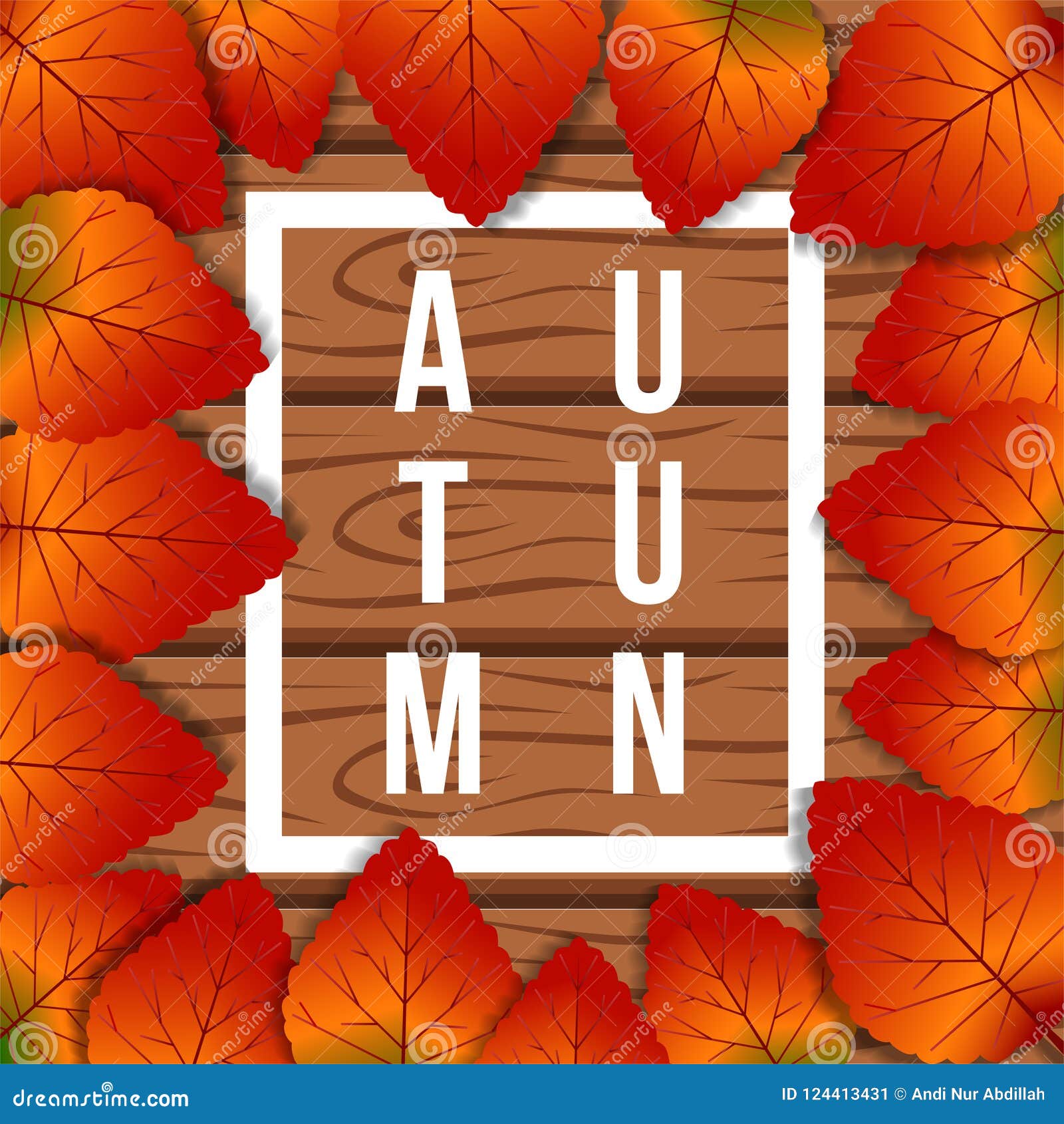 Autumn Leaves Fall with Wood Background. Promotion Template. Vector ...