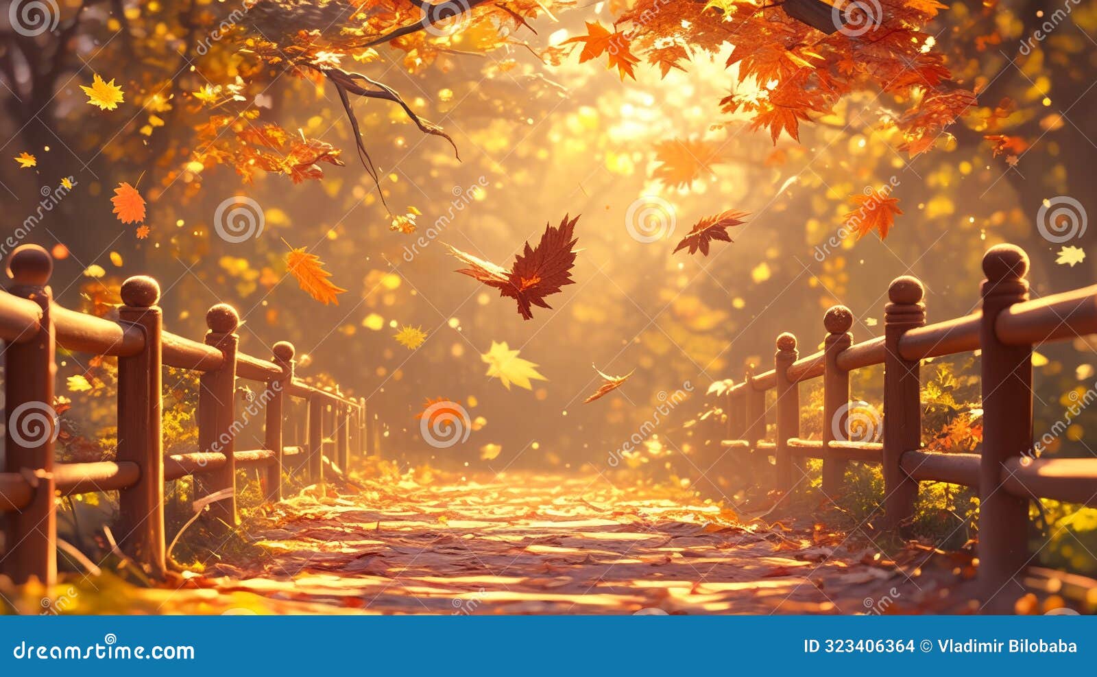 Autumn Leaves Falling on a Pathway Stock Illustration - Illustration of ...