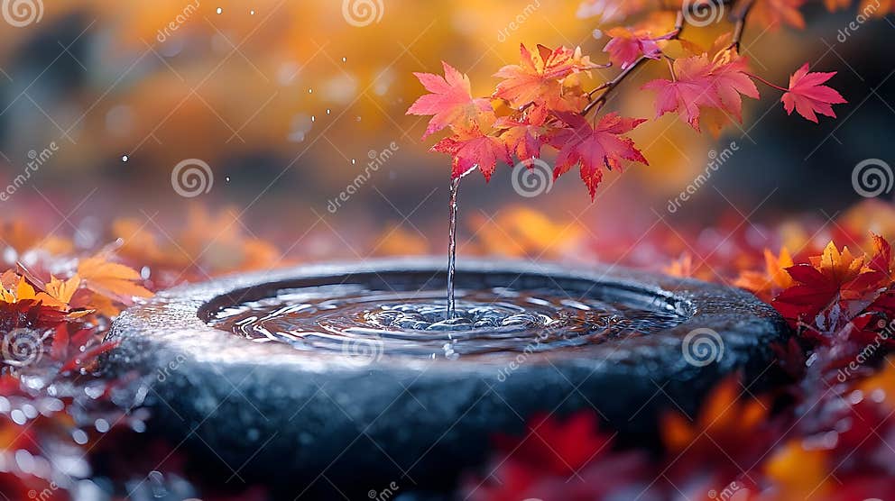 Autumn Leaves Falling into a Stone Basin - a Realistic Image Stock ...