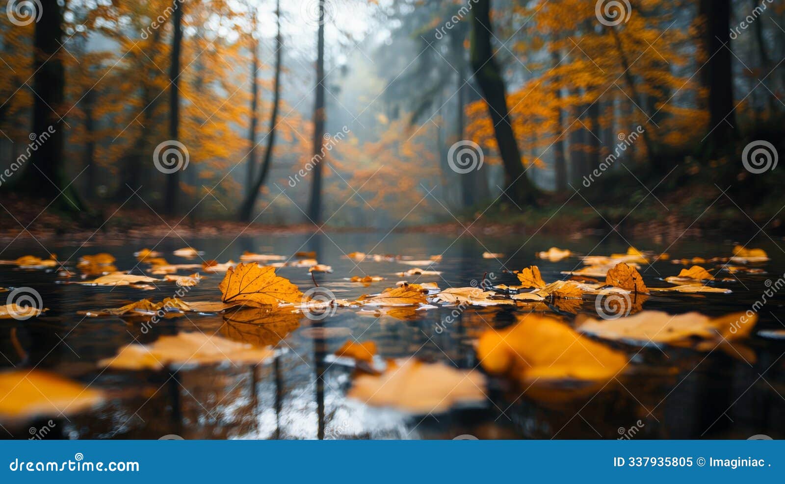 Calm Forest Watercolor Scene With Gentle Stream And Sunny Sky Stock ...